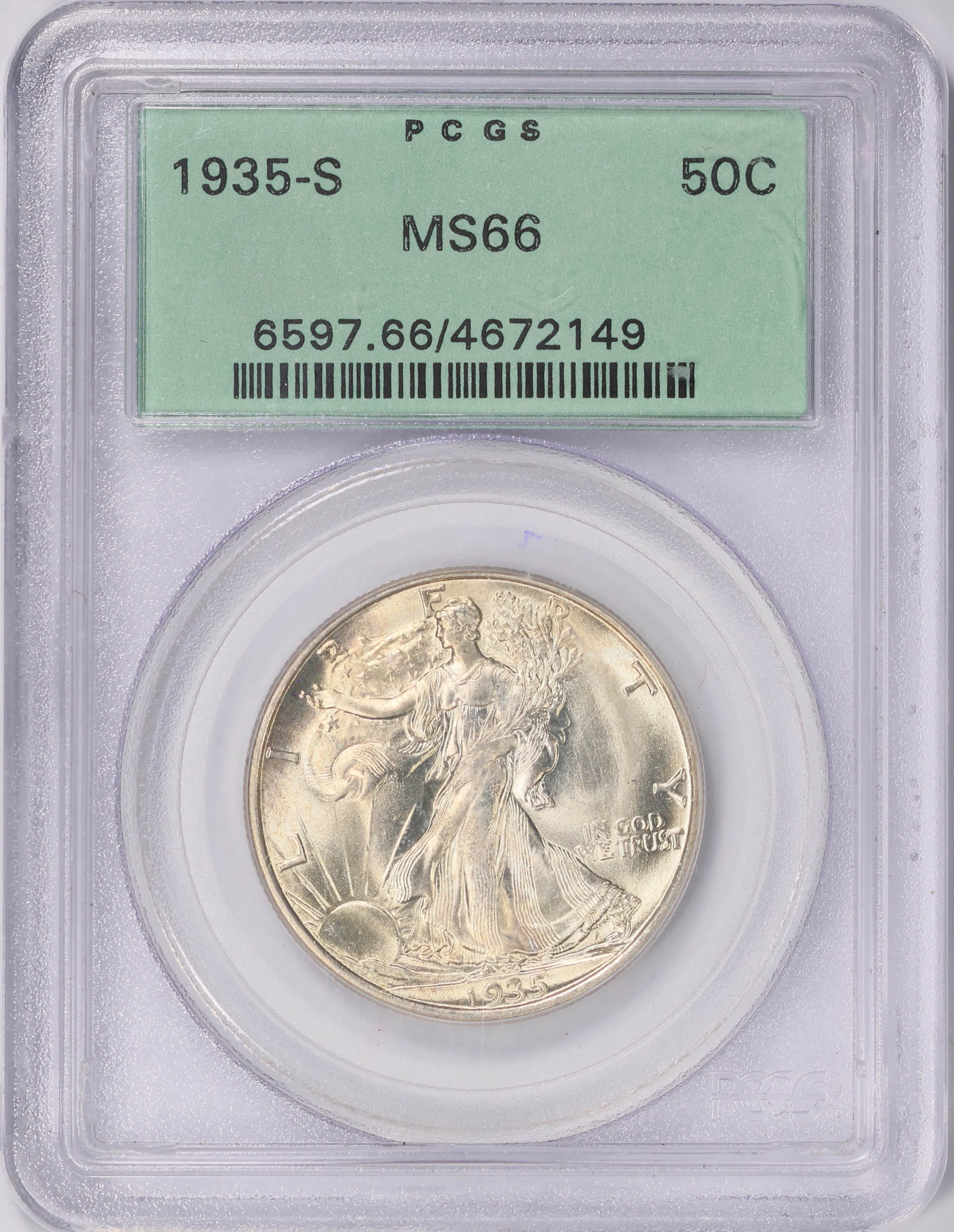 1935-S Walking Liberty Half Dollar PCGS MS-66 OGH (Item 1690008) | GreatCollections Coin Auctions