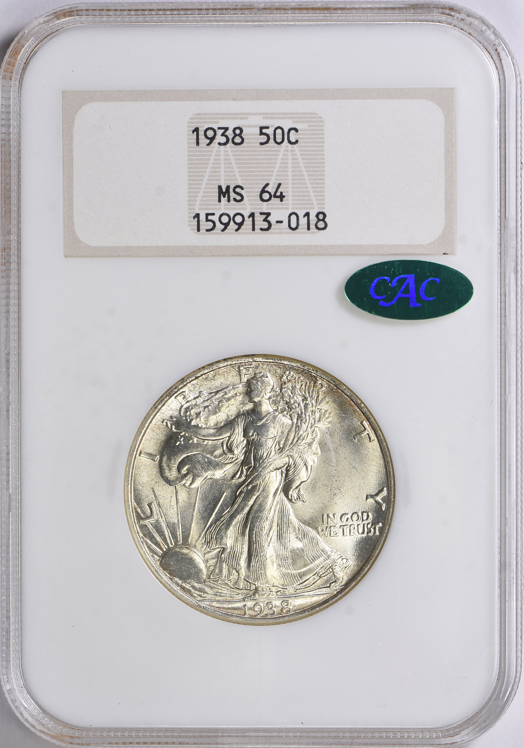 1938 Walking Liberty Half Dollar NGC MS-64 (CAC Green) OH (Item 1690076) | GreatCollections Coin ...