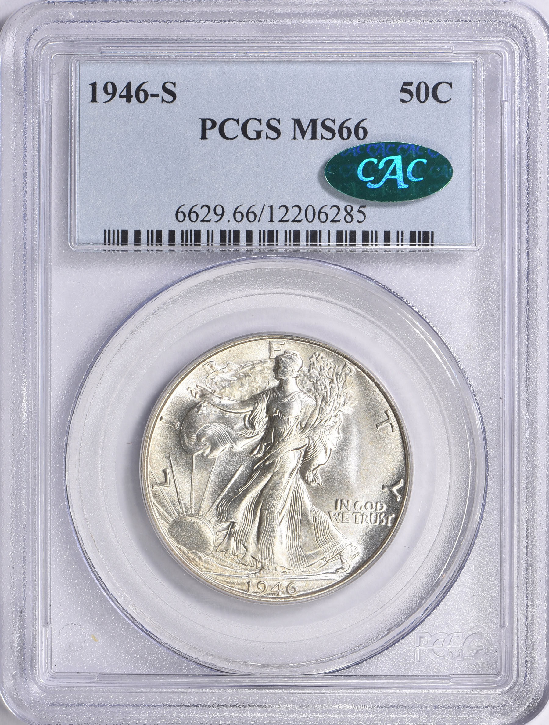 1946-S Walking Liberty Half Dollar PCGS MS-66 (CAC Green) (Item 1690089) | GreatCollections Coin ...