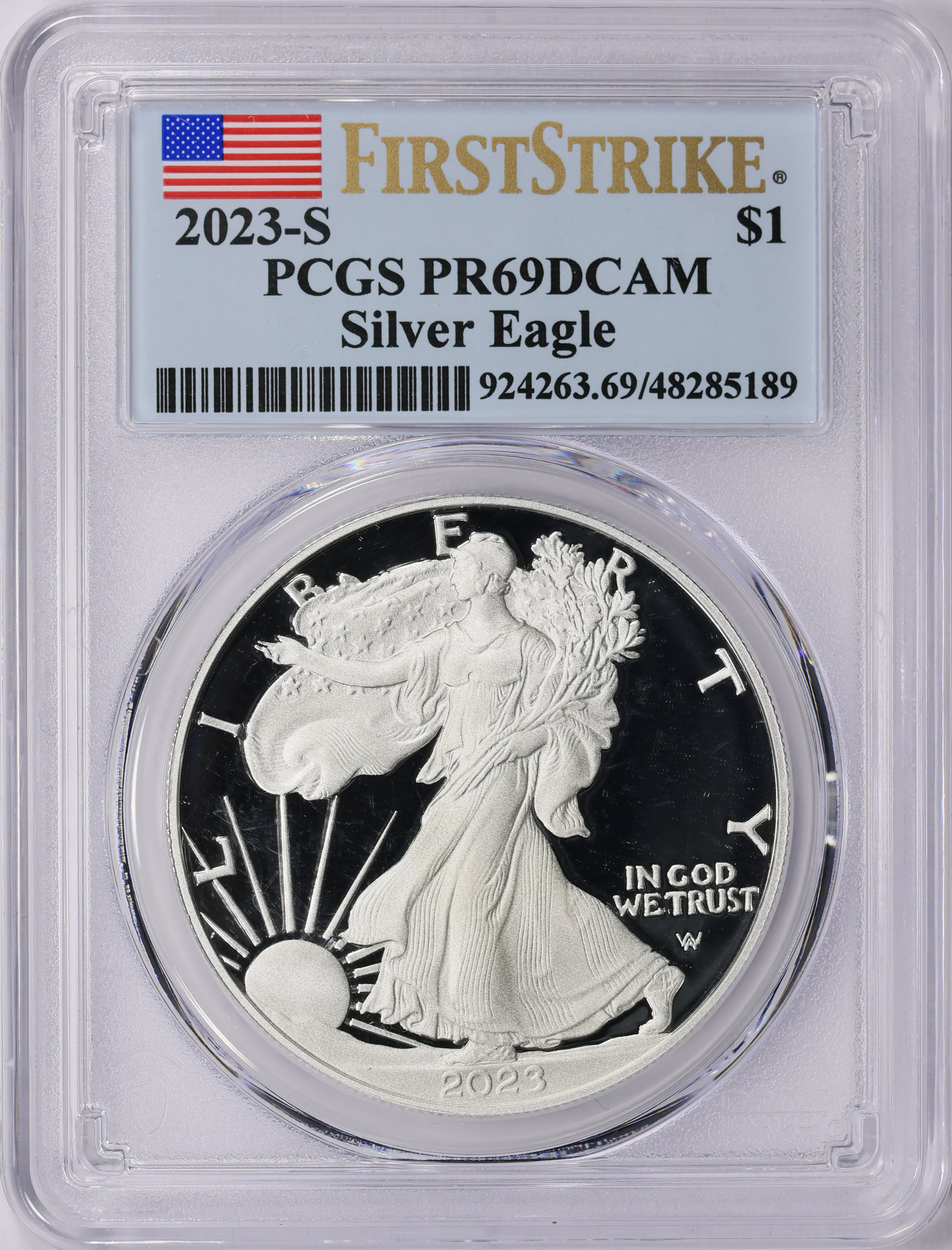 2023-S $1 Silver Eagle First Strike PCGS Proof-69 DCAM | PCGS Cert #48285189 | GreatCollections ...