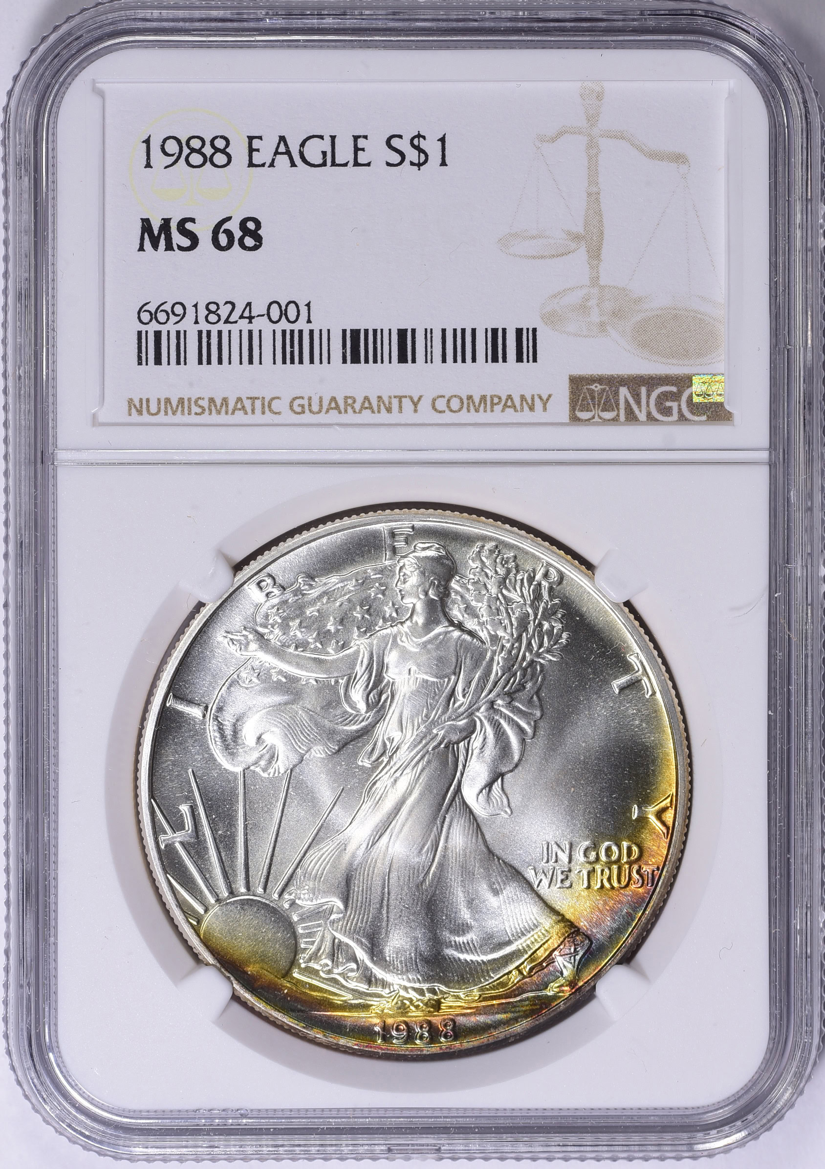 1988 $1 Silver Eagle NGC MS-68 (Toned) (Item 1690152 ...