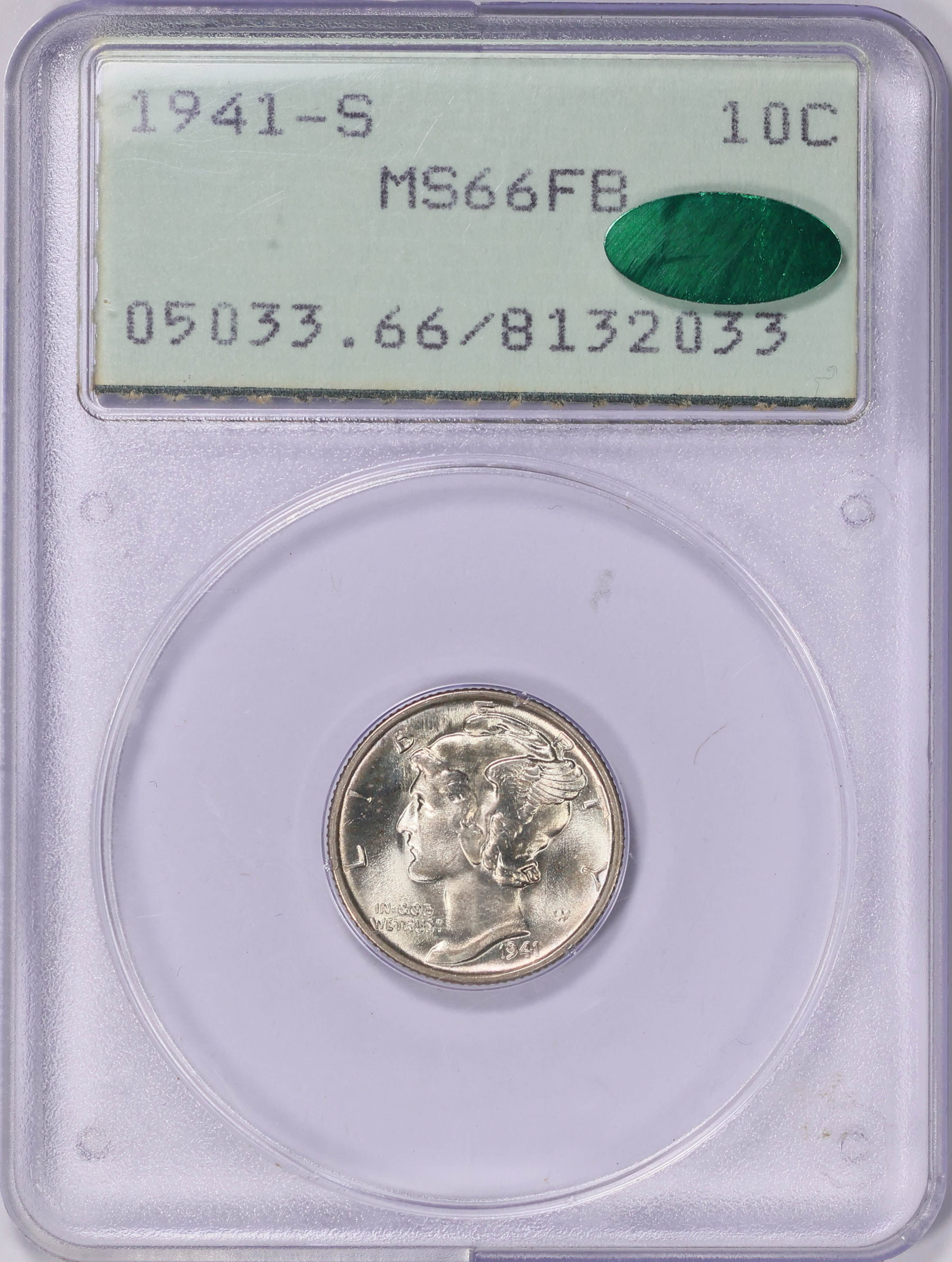 1941-S Mercury Dime PCGS MS-66 FB (CAC Green) OGH (1st Gen) (Item 1690231) | GreatCollections ...