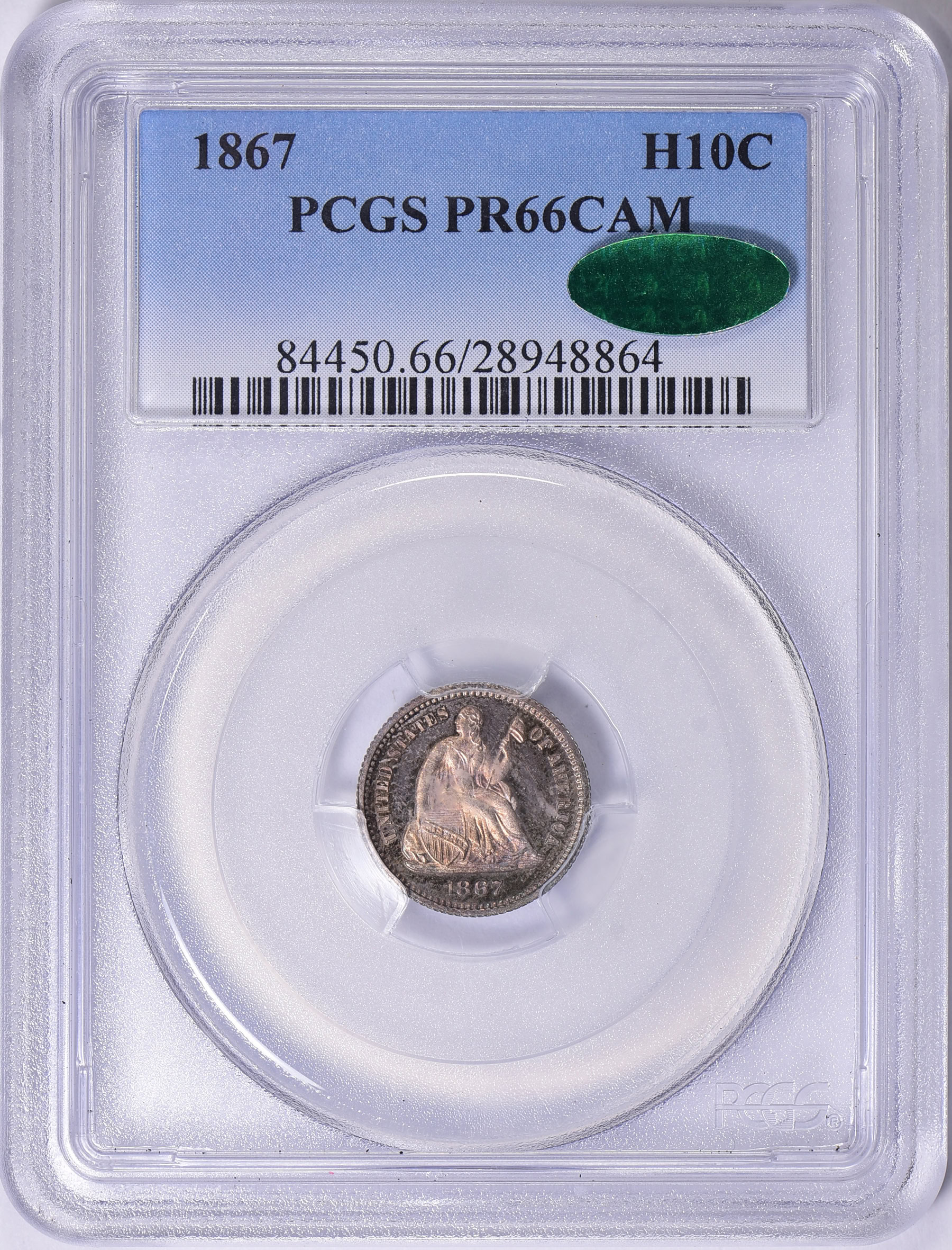 1867 Seated Liberty Half Dime PCGS Proof-66 CAMEO (CAC Green) (Toned) (Item 1690328 ...