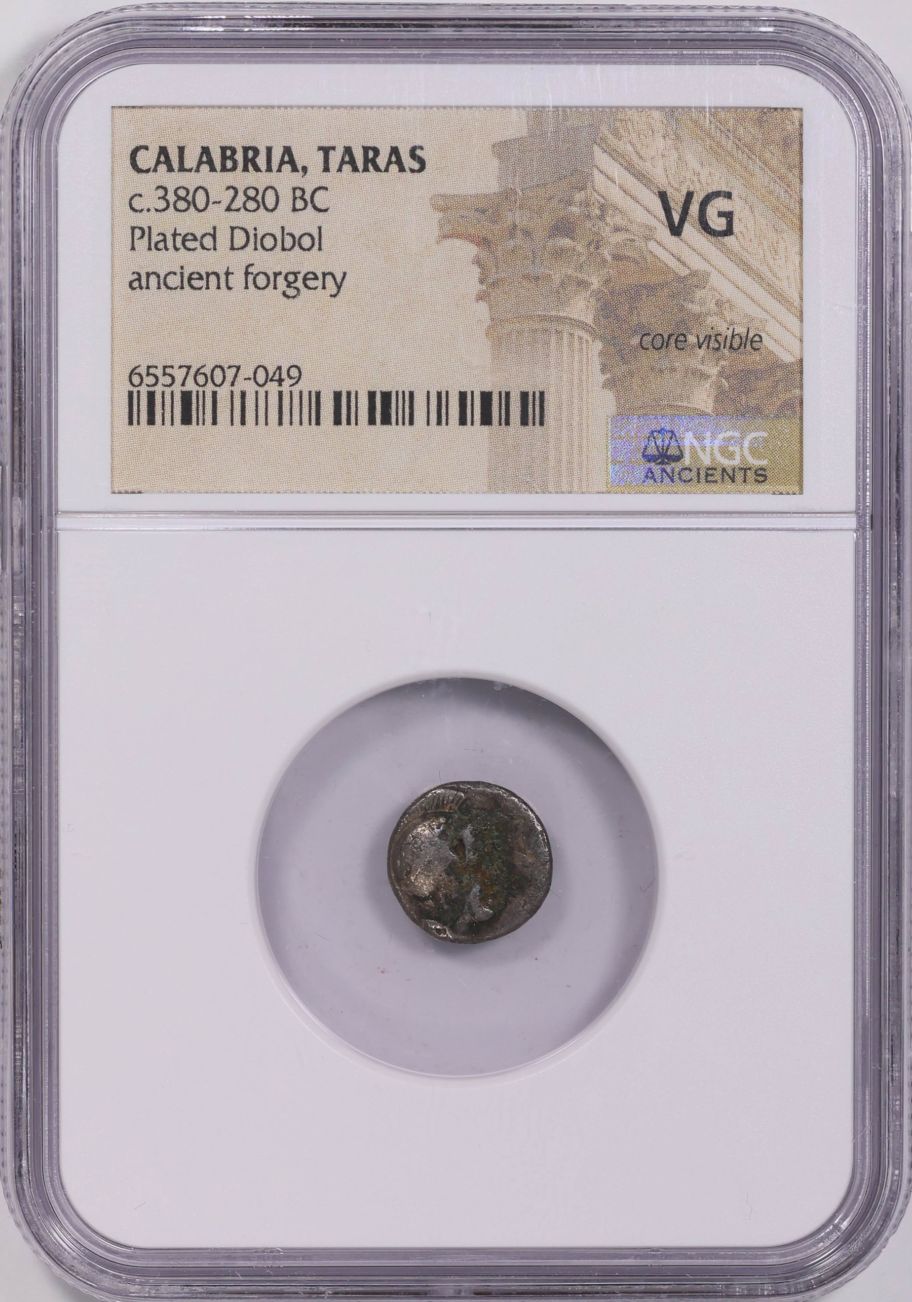 Ancient Calabria, Taras c.380-280 Plated Diobol Ancient Forgery NGC VG ...