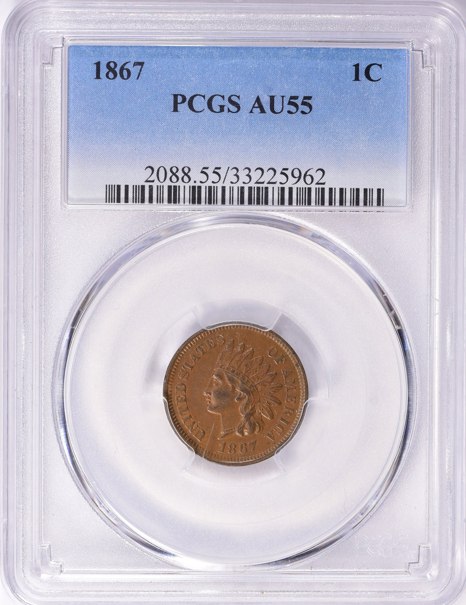 1867 Indian Cent PCGS AU-55 BN (Item 1690708) | GreatCollections Coin Auctions