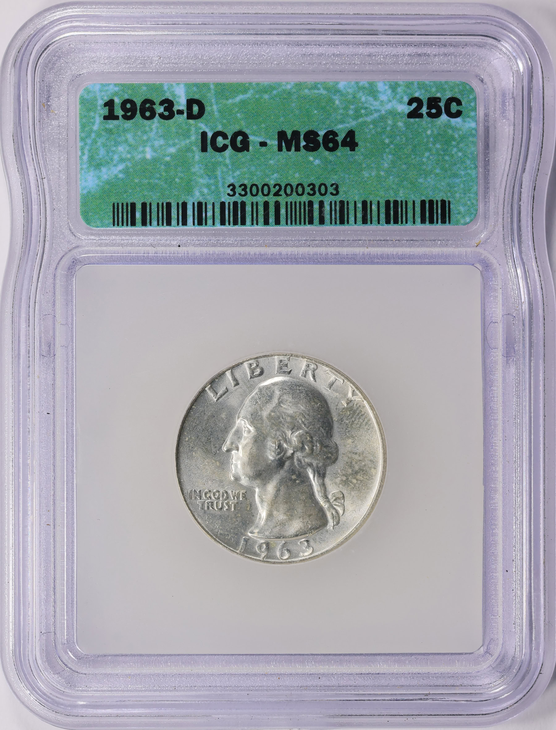1963-D Washington Quarter ICG MS-64 (Item 1690717) | GreatCollections ...