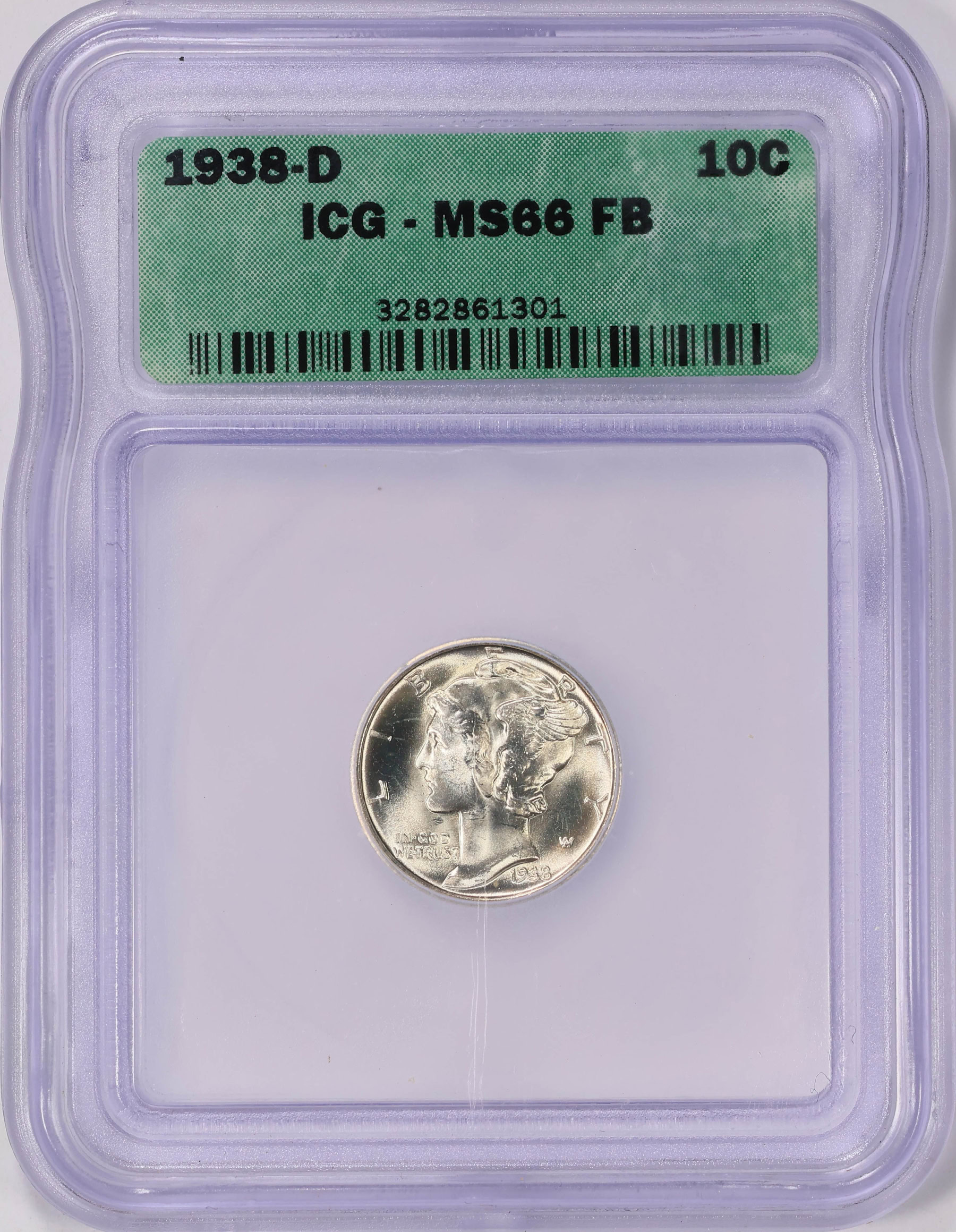 1938-D Mercury Dime ICG MS-66 FB (Item 1690718) | GreatCollections Coin Auctions