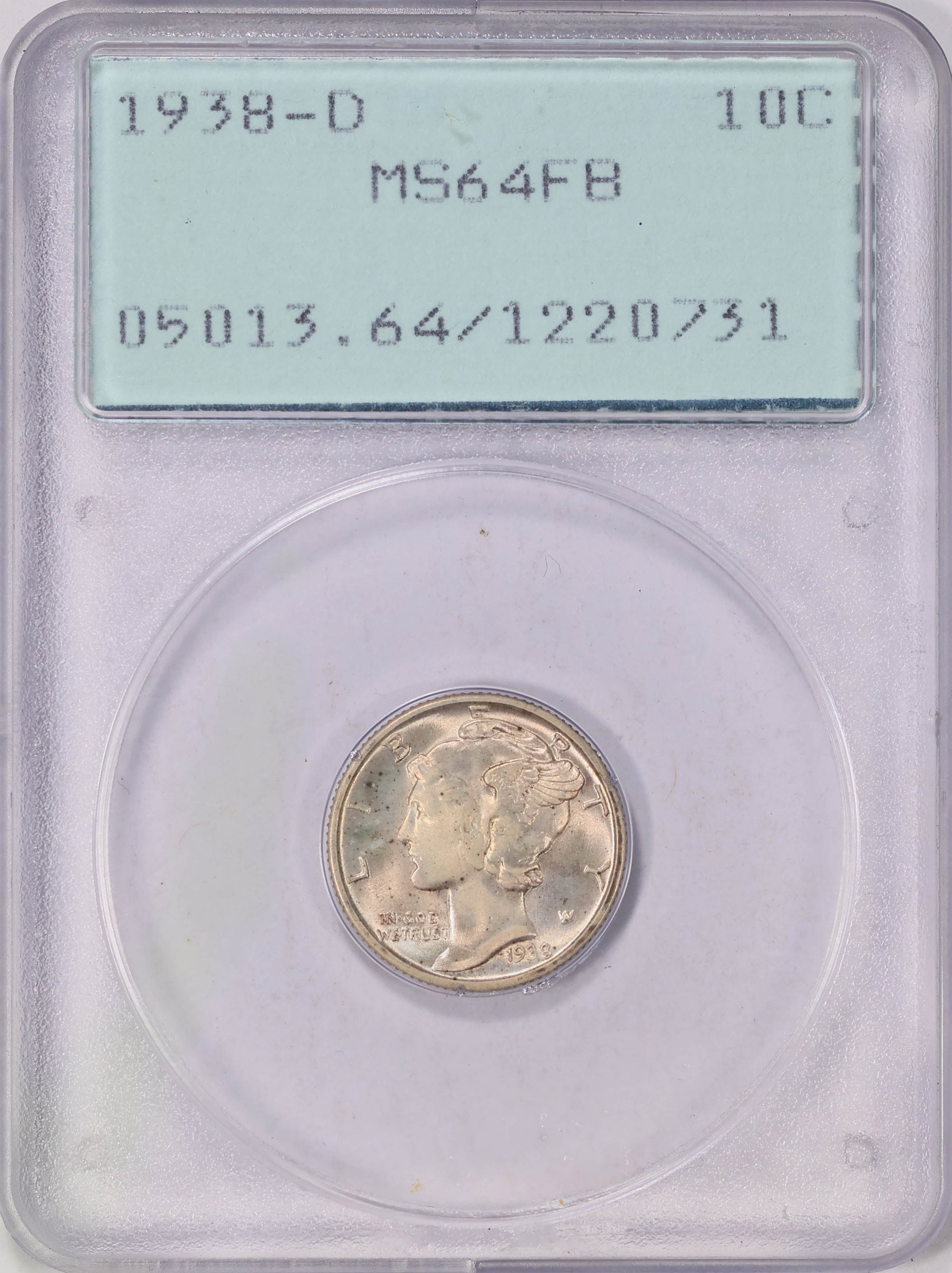 1938-D Mercury Dime PCGS MS-64 FB OGH (1st Gen) (Item 1690719) | GreatCollections Coin Auctions