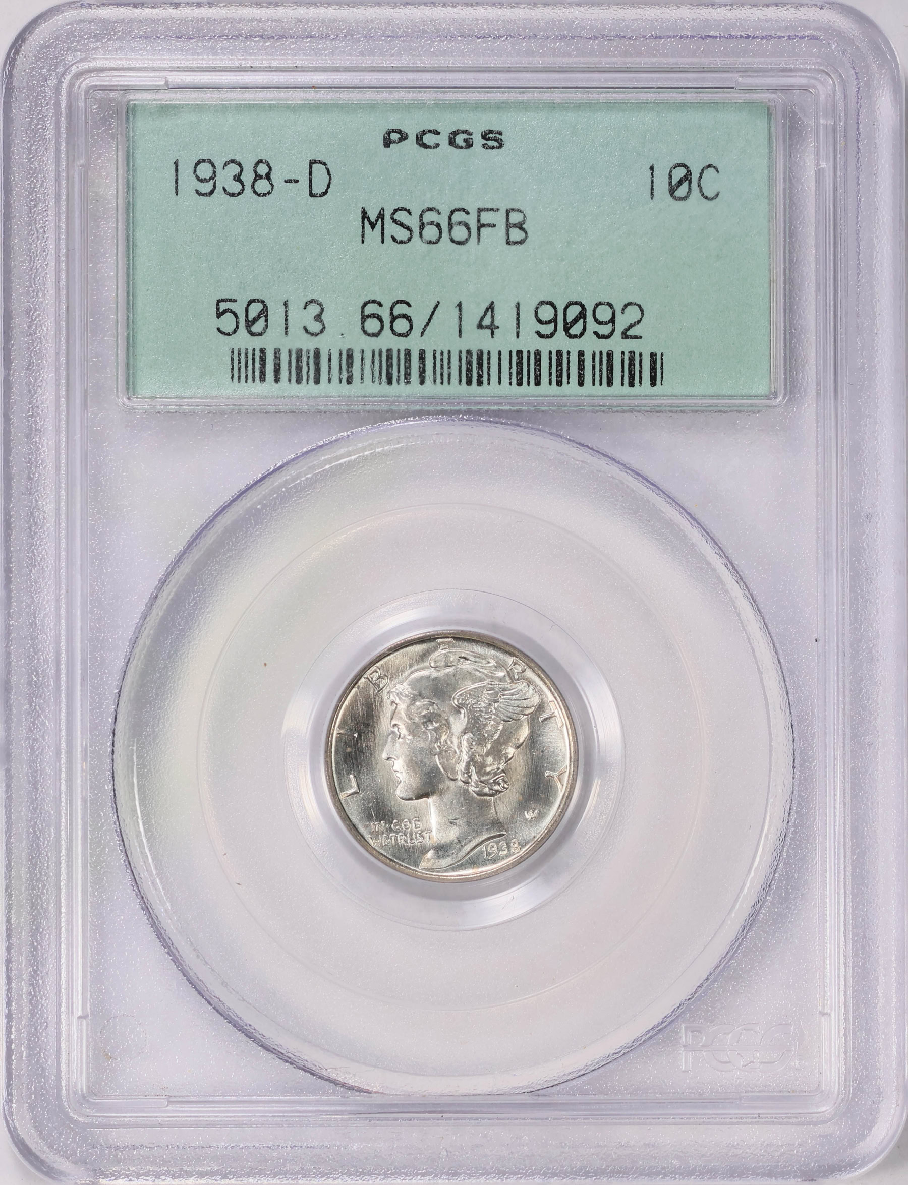 1938-D Mercury Dime PCGS MS-66 FB OGH (Item 1690721) | GreatCollections Coin Auctions