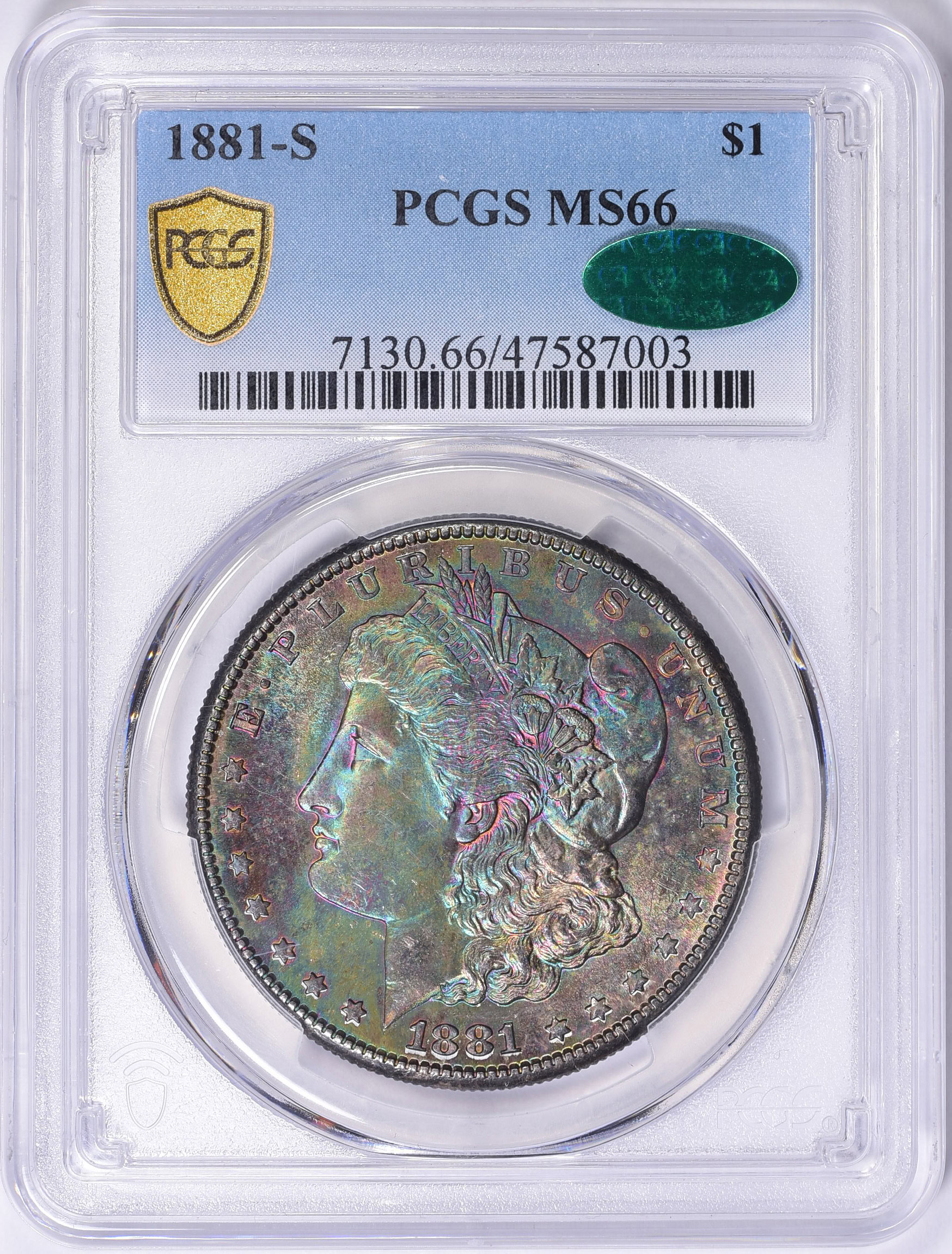 1881-S Morgan Silver Dollar PCGS MS-66 (CAC Green) (Toned) (Item 1690798) | GreatCollections ...