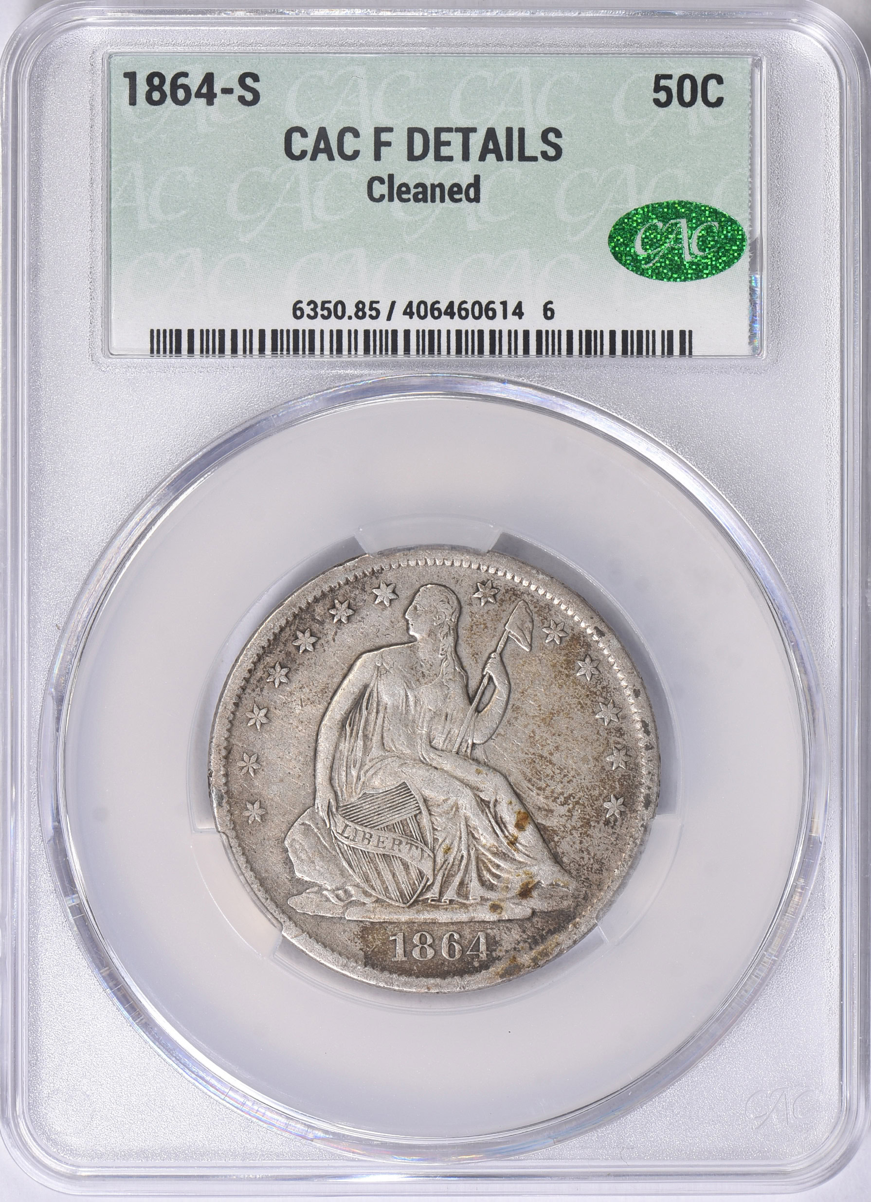 1864-S Seated Liberty Half Dollar CACG Fine Details (Item 1690951) | GreatCollections Coin Auctions