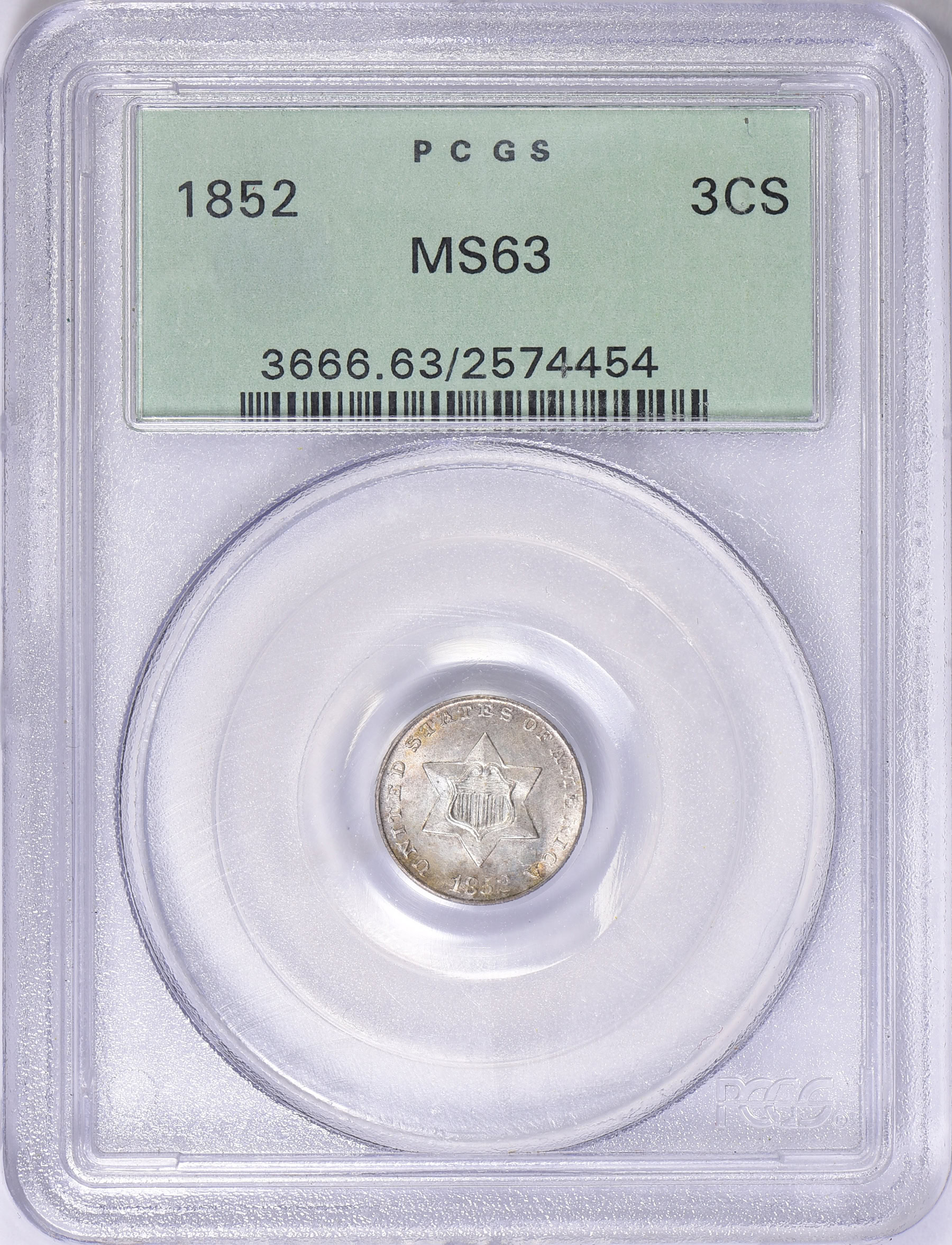 1852 Silver Three-Cent Piece PCGS MS-63 OGH (Toned) (Item 1691186 ...