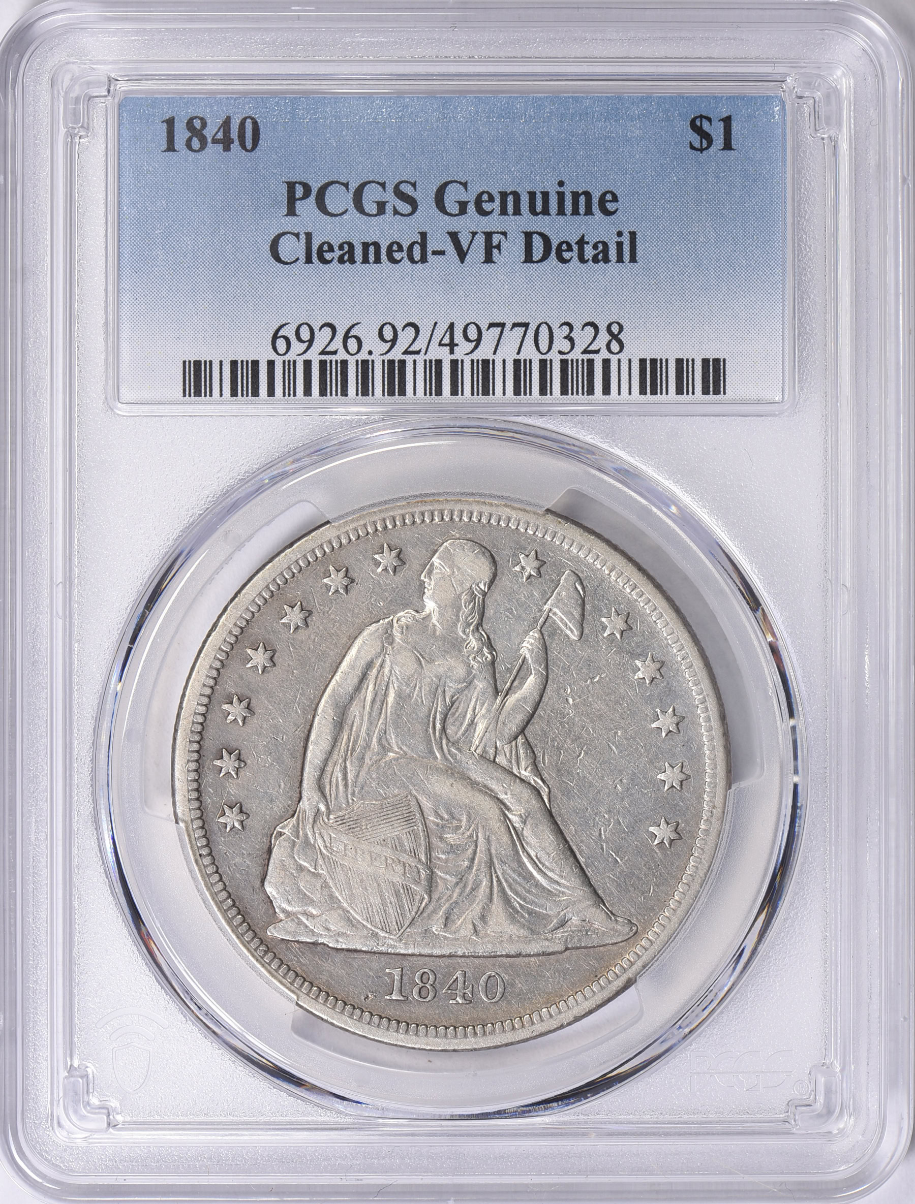 1840 Seated Liberty Silver Dollar PCGS Genuine VF Details (Item 1691298) | GreatCollections Coin ...