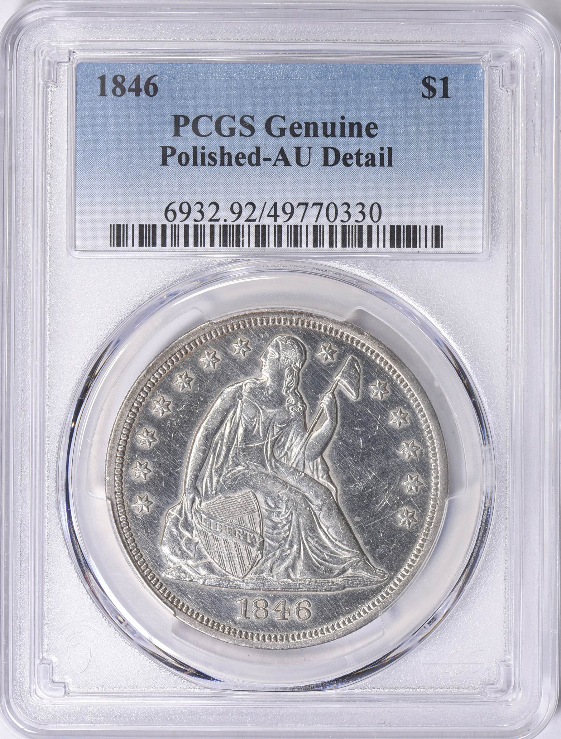 1846 Seated Liberty Silver Dollar PCGS Genuine AU Details (Item 1691300) | GreatCollections Coin ...