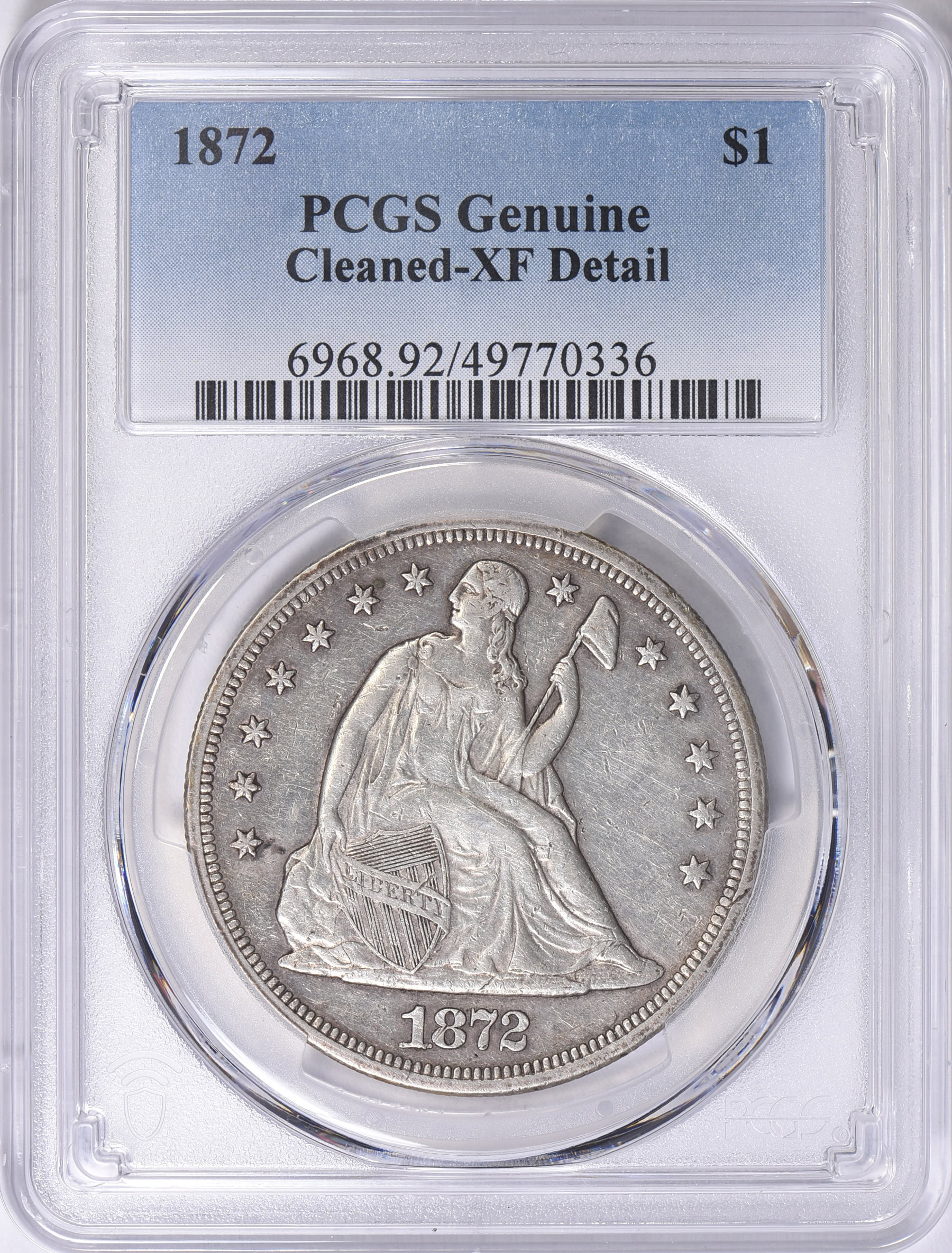 1872 Seated Liberty Silver Dollar PCGS Genuine XF Details (Item 1691306) | GreatCollections Coin ...