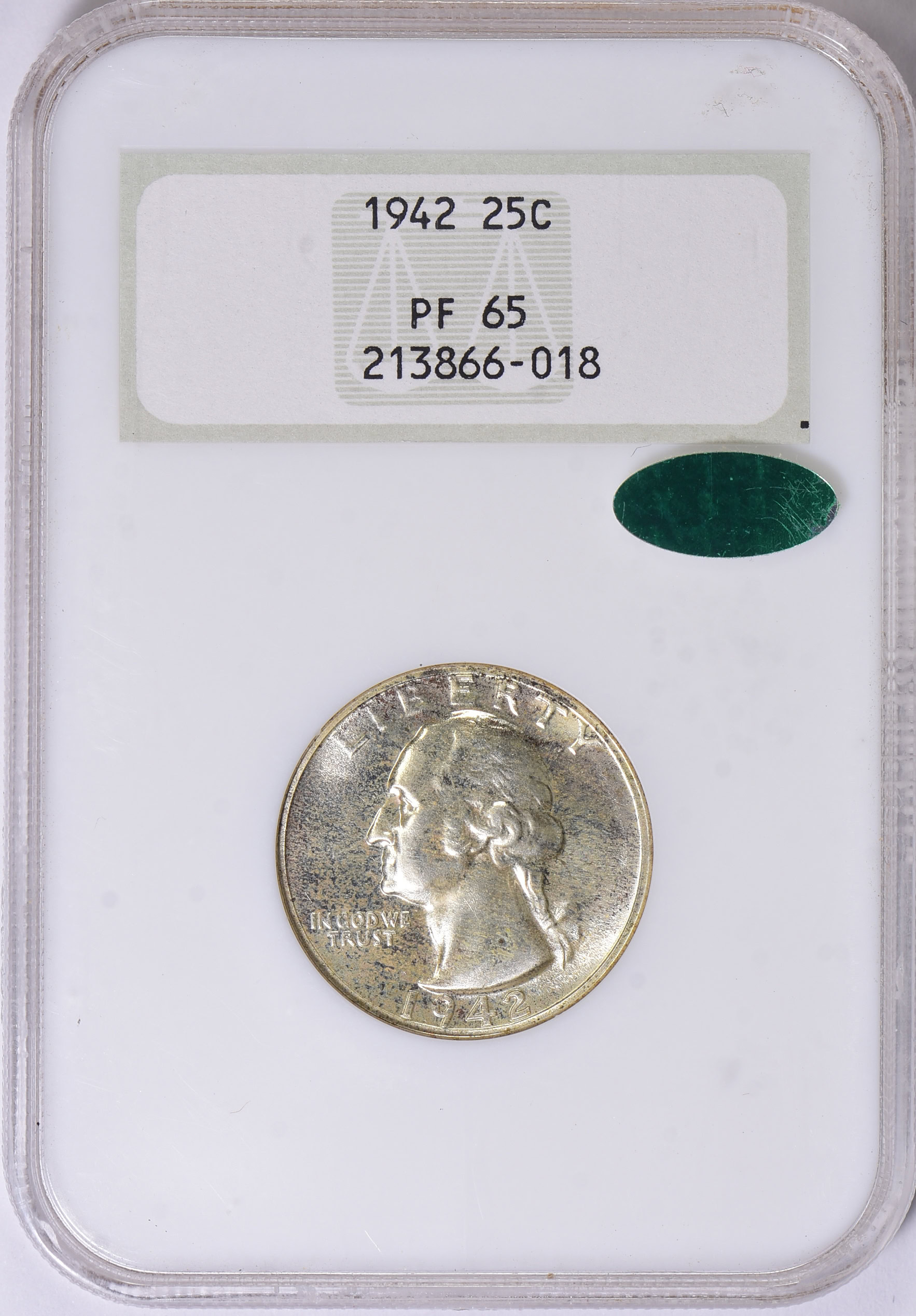 1942 Washington Quarter NGC Proof-65 (CAC Green) OH (Item 1691592) | GreatCollections Coin Auctions