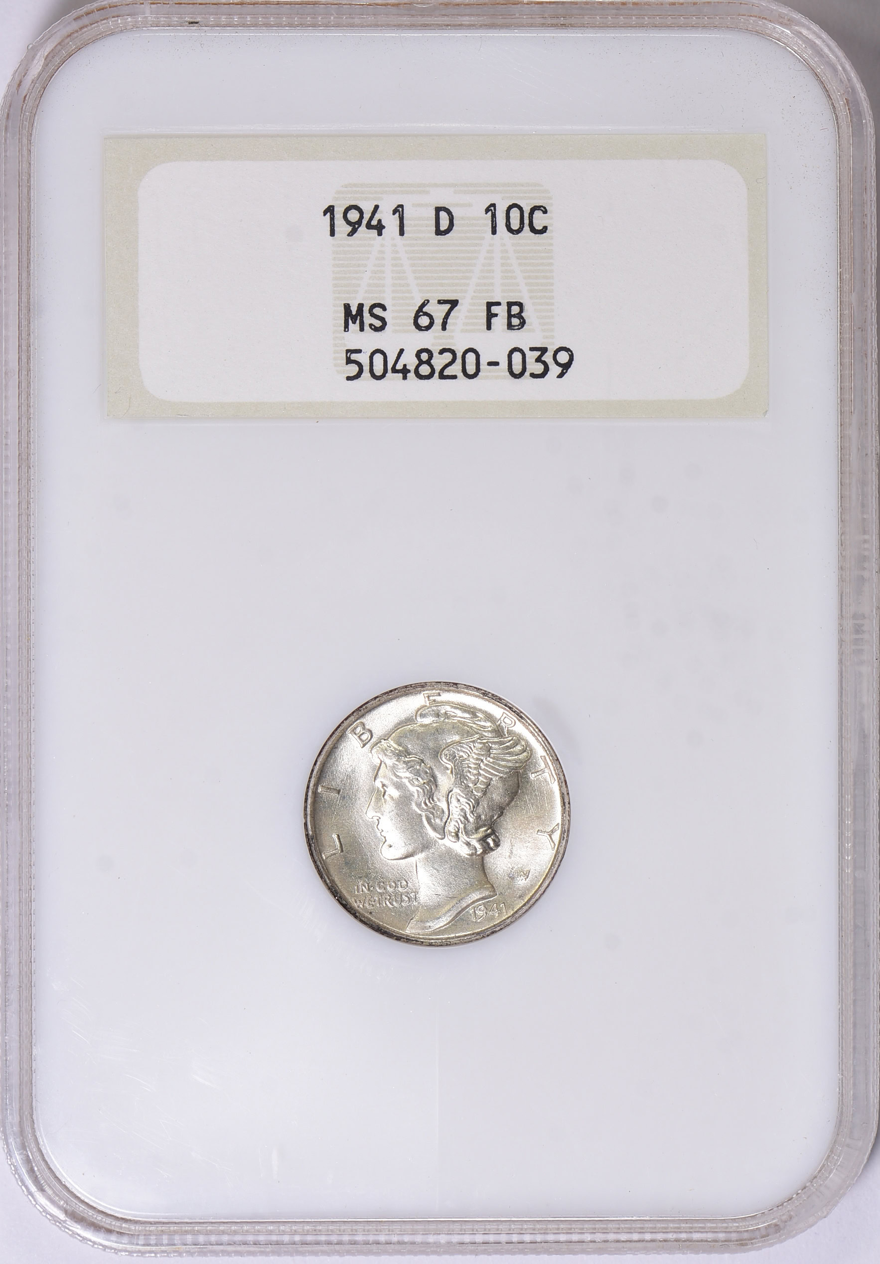 1941-D Mercury Dime NGC MS-67 FB OH (Item 1691596) | GreatCollections Coin Auctions