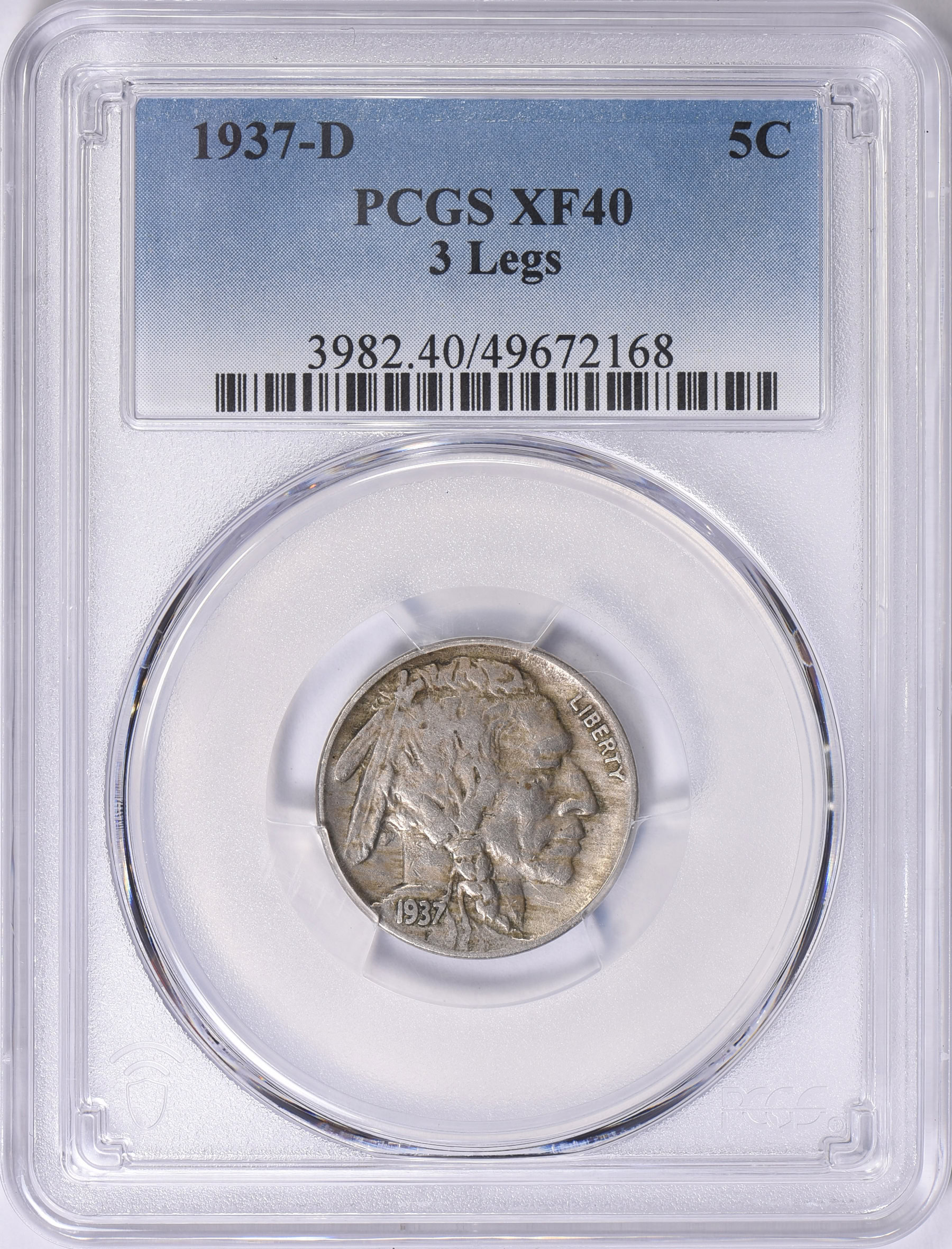 1937-D Buffalo Nickel 3 Legs PCGS XF-40 (Item 1691618) | GreatCollections Coin Auctions