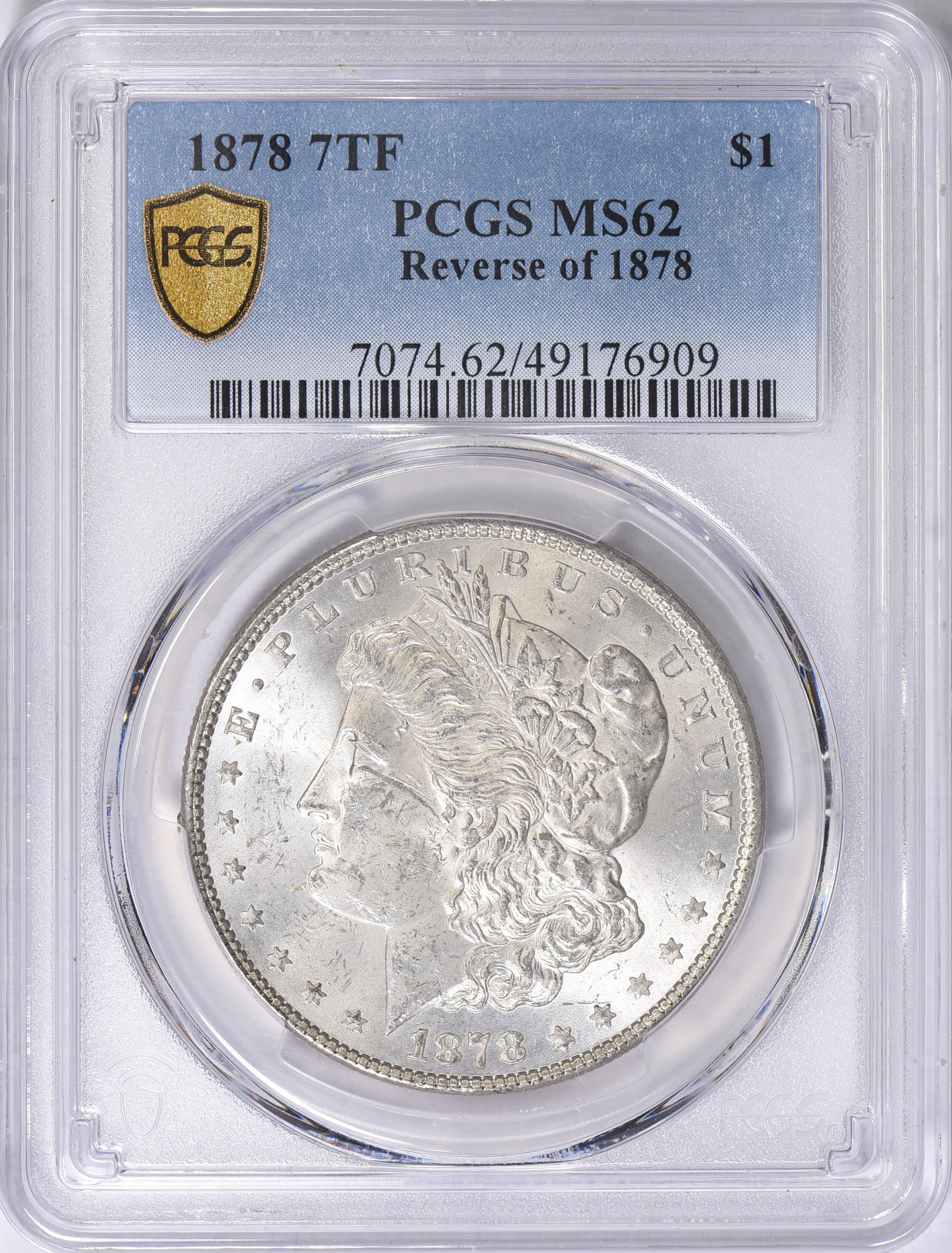 1878 Morgan Silver Dollar 7 Tailfeathers, Reverse of 1878 PCGS MS-62 (Item 1691676 ...