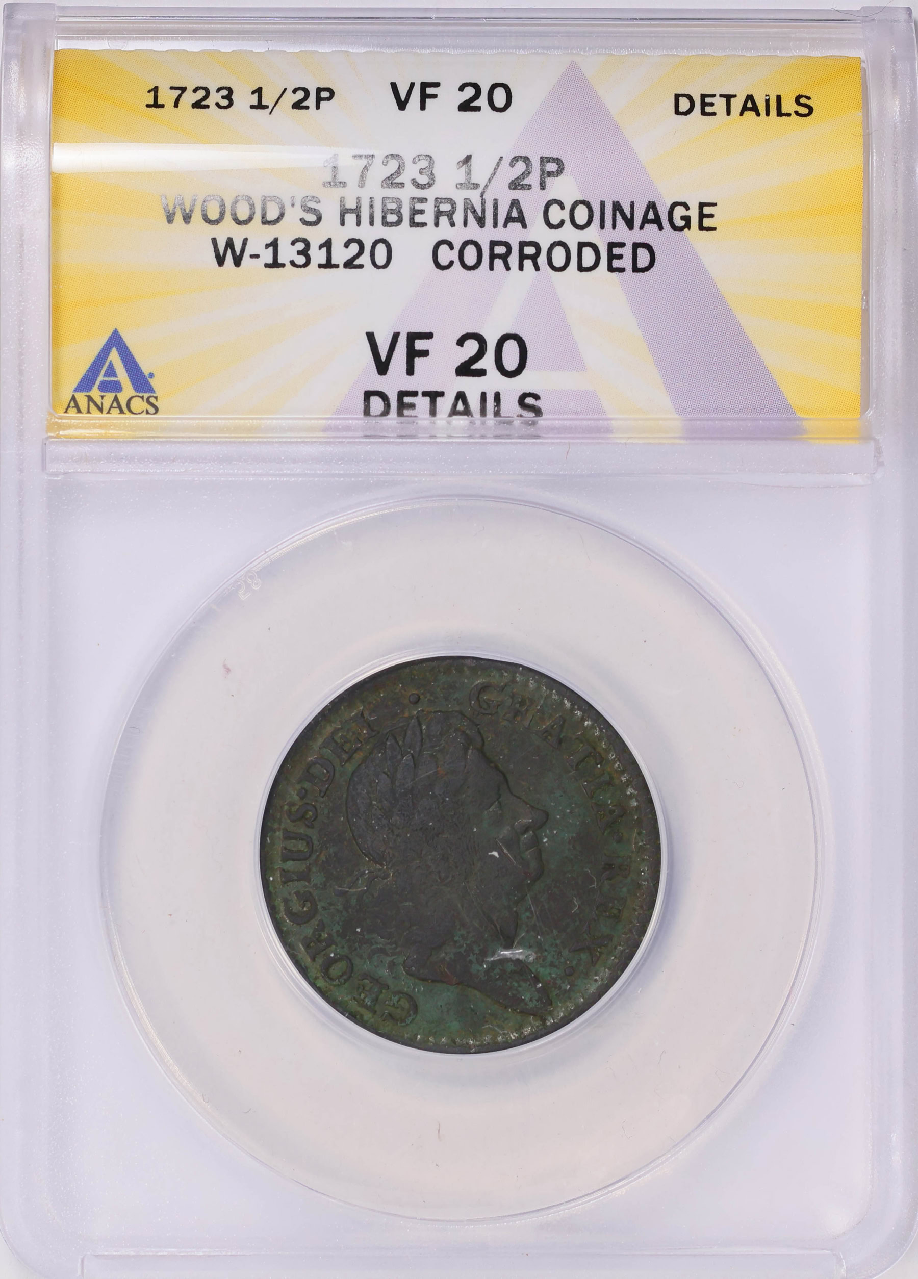 1723 Woods Hibernia Halfpence W-13120 ANACS VF-20 Details (Item 1691694) | GreatCollections Coin ...