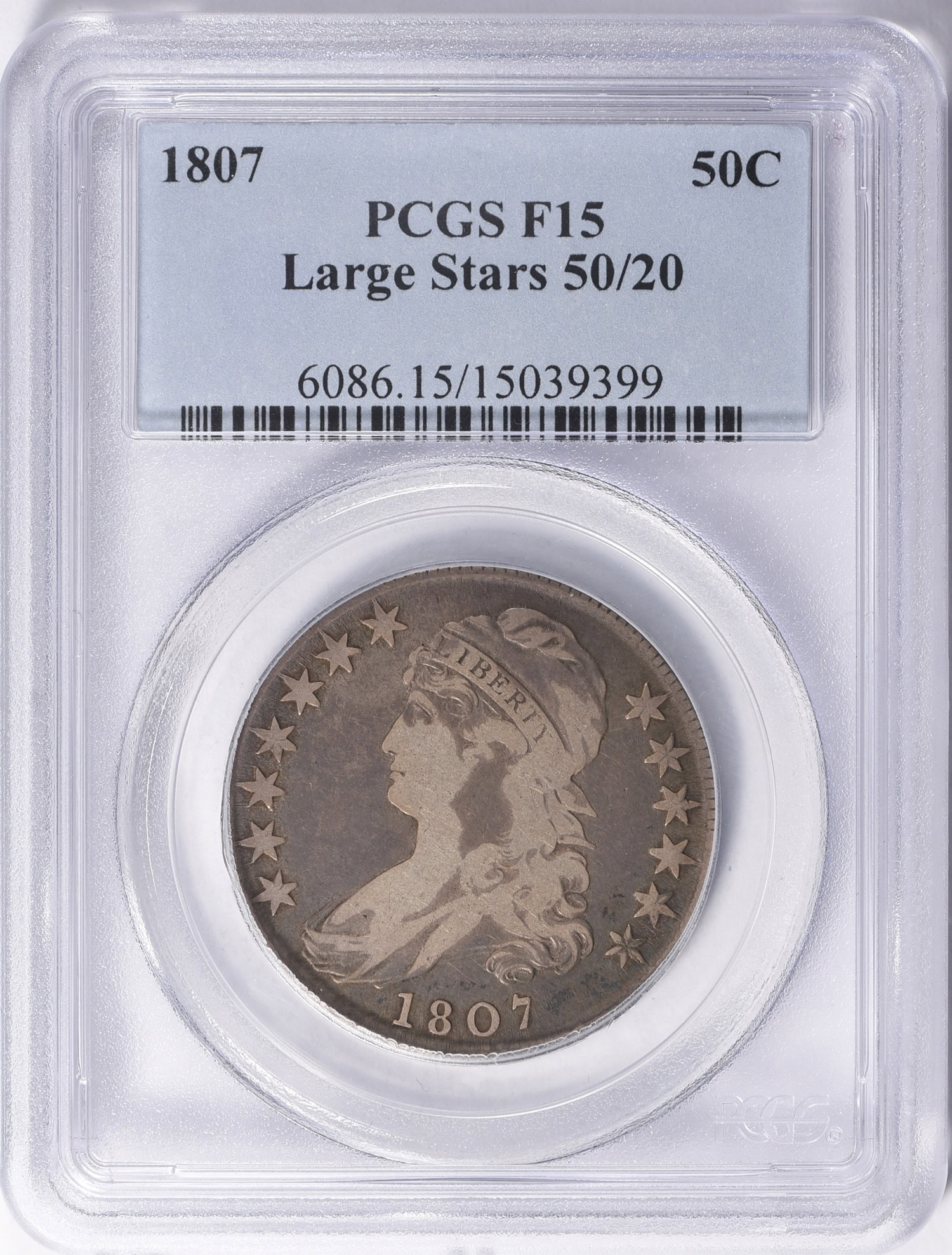 1807 Capped Bust Half Dollar Large Stars, 50/20 PCGS F-15 (Item 1692099) | GreatCollections Coin ...