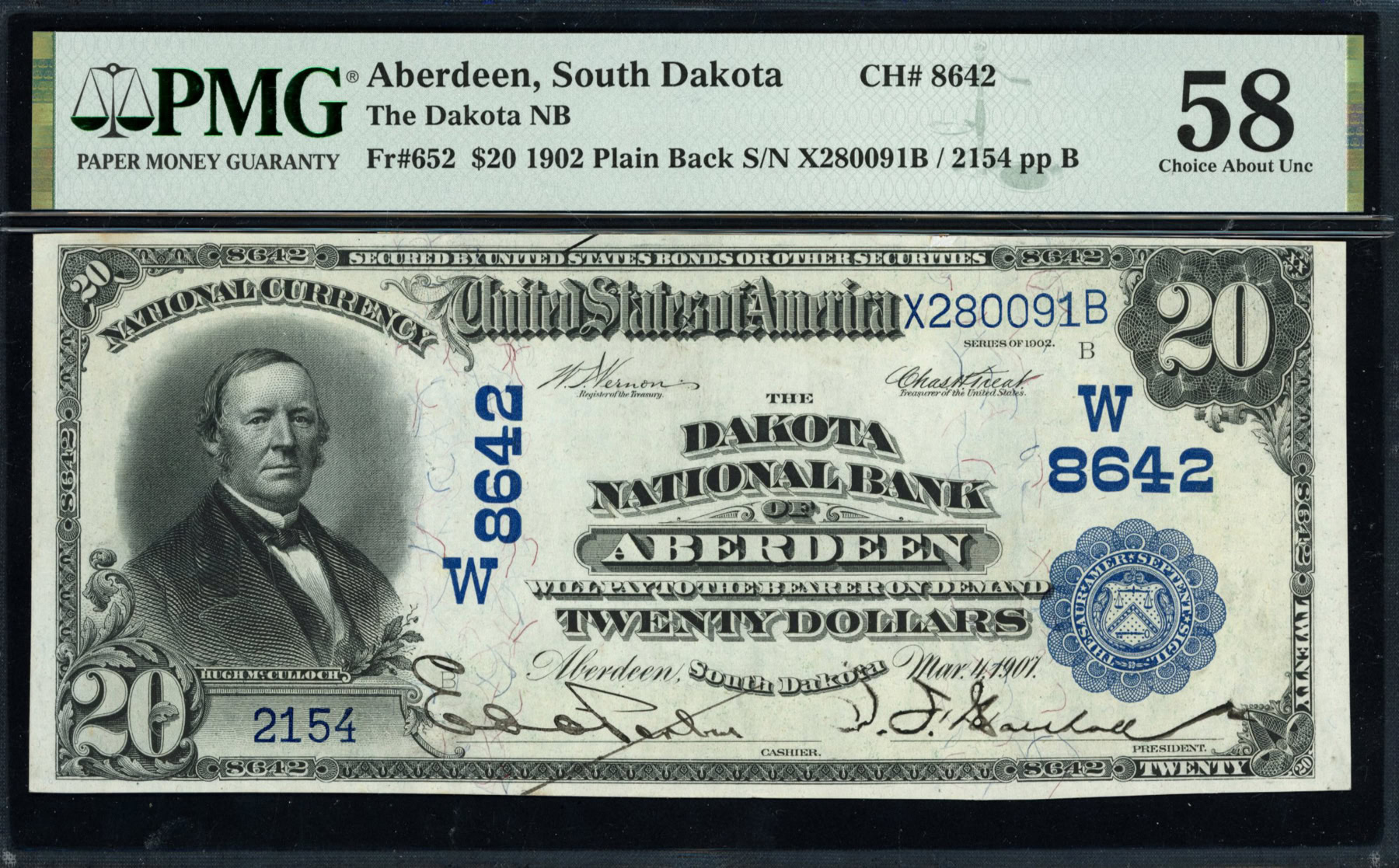 Fr. 652 Aberdeen, South Dakota 1902 The Dakota National Bank $20 Plain ...