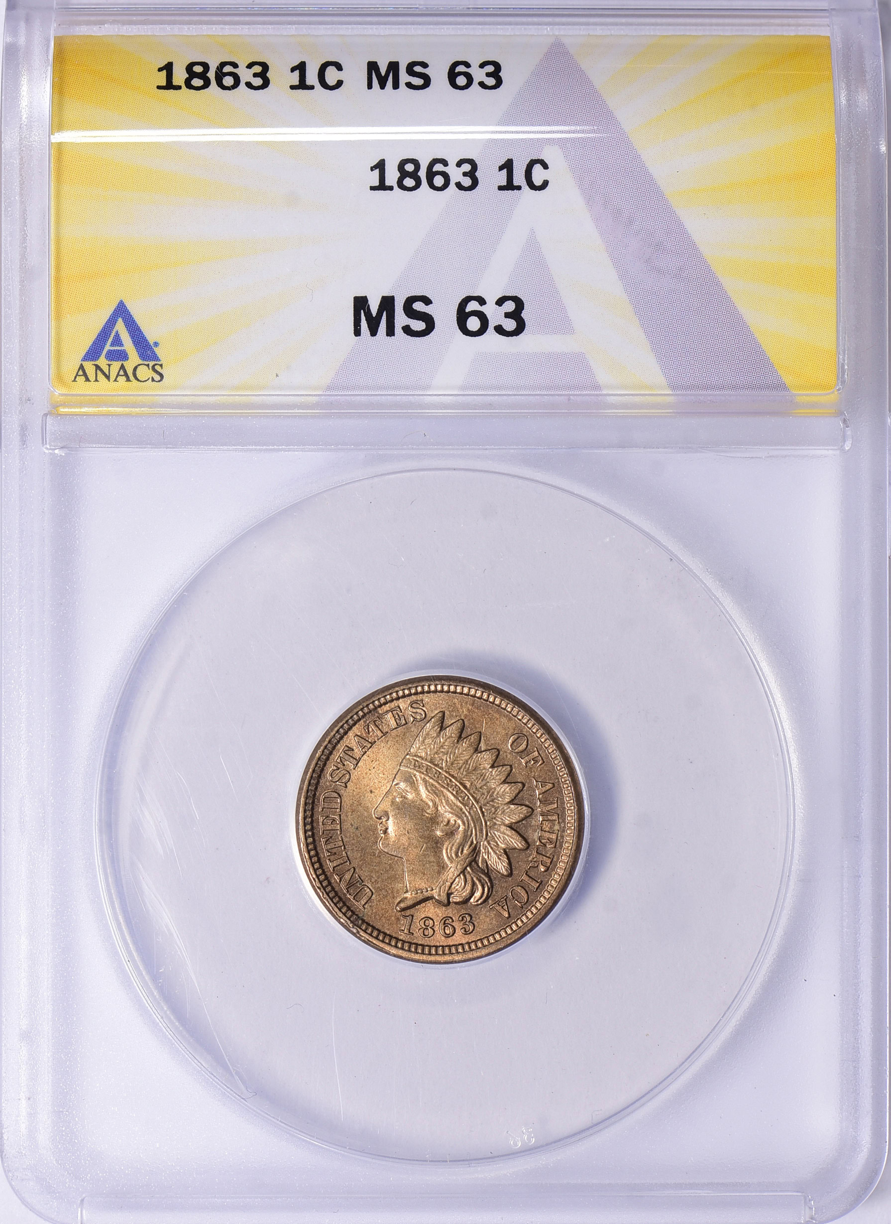 1863 Indian Cent ANACS MS-63 (Item 1692148) | GreatCollections Coin ...