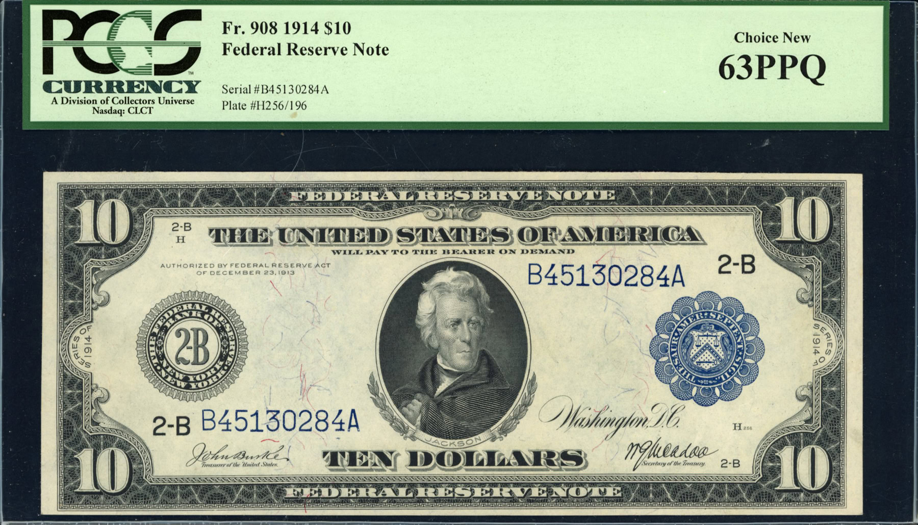 Fr. 908 1914 $10 New York Federal Reserve Note Burke / McAdoo PCGS Currency Choice New 63 PPQ ...