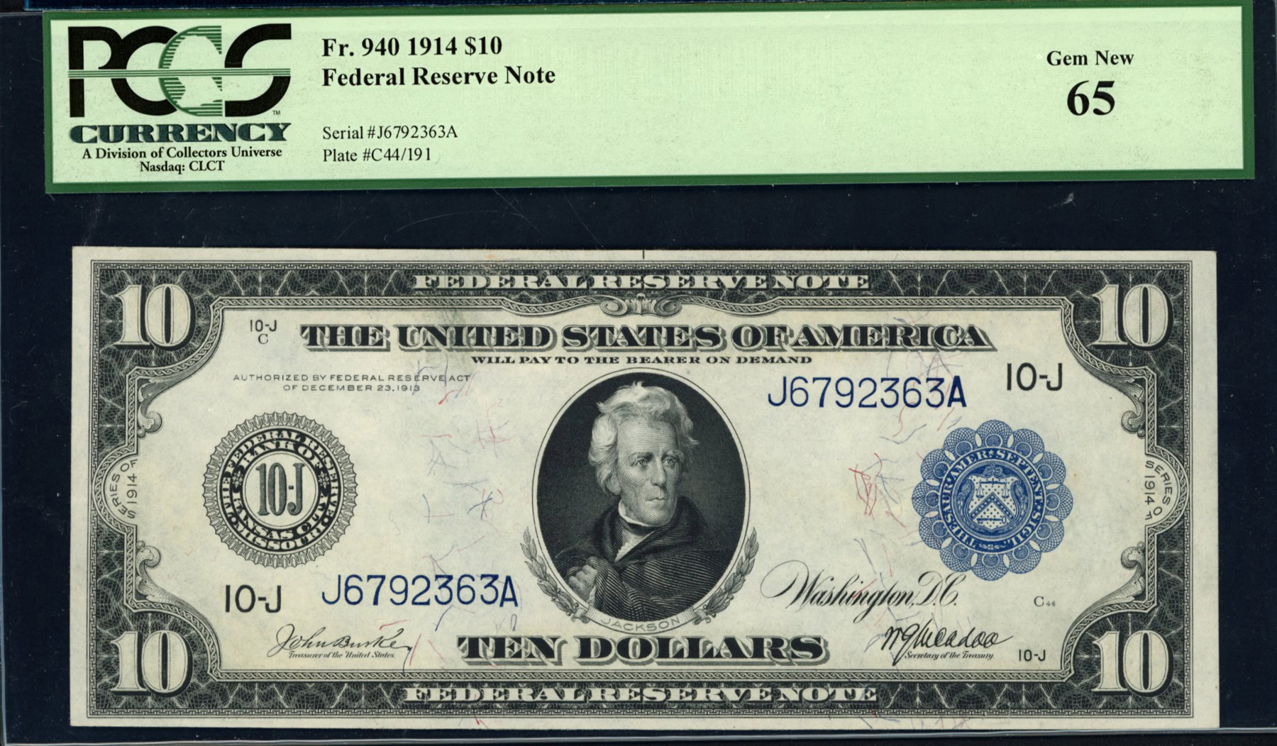 Fr. 940 1914 $10 Kansas City Federal Reserve Note Burke / McAdoo PCGS ...