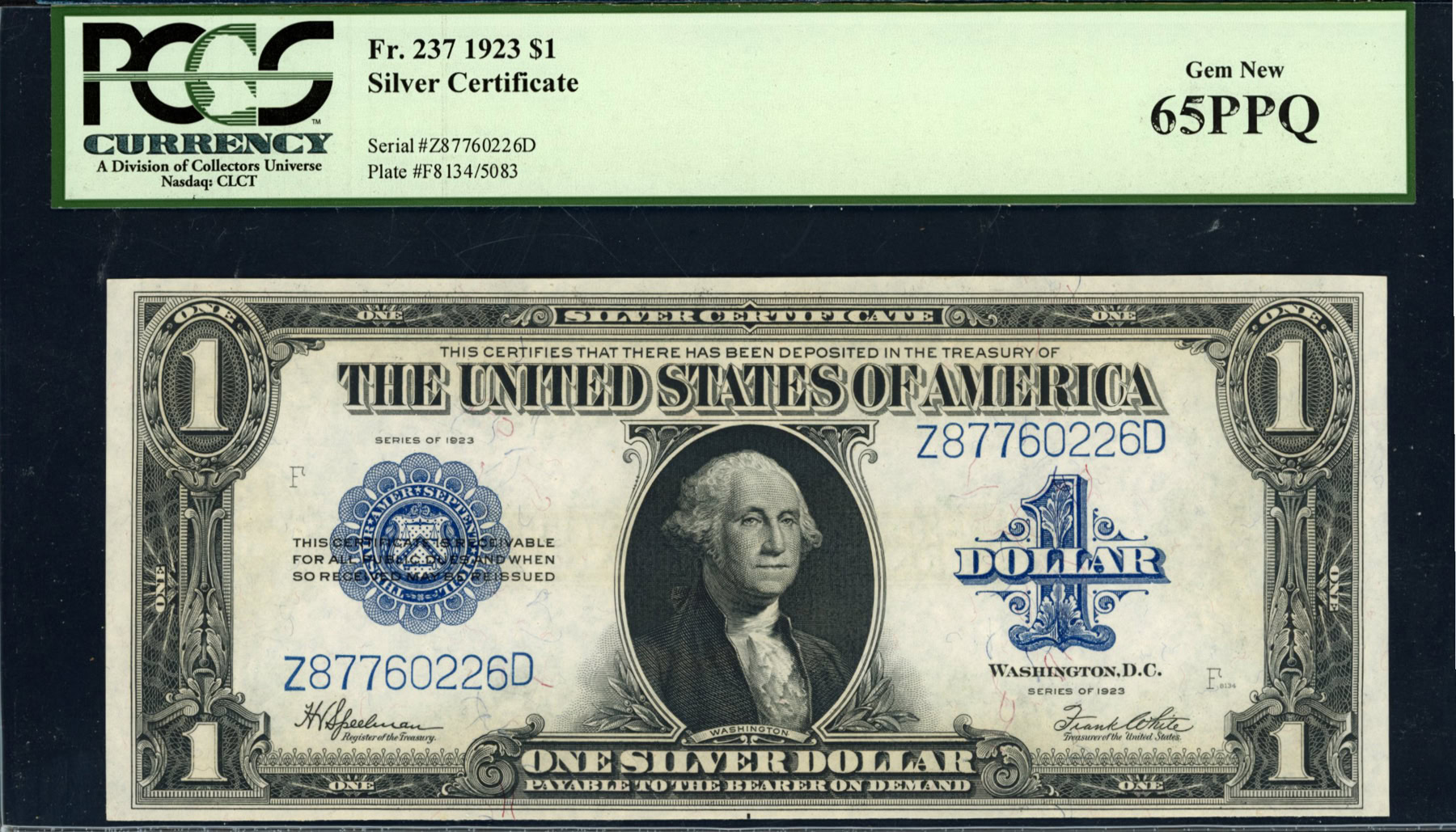 Fr. 237 1923 $1 Silver Certificate Note Speelman / White PCGS Currency Gem New 65 PPQ | PCGS ...