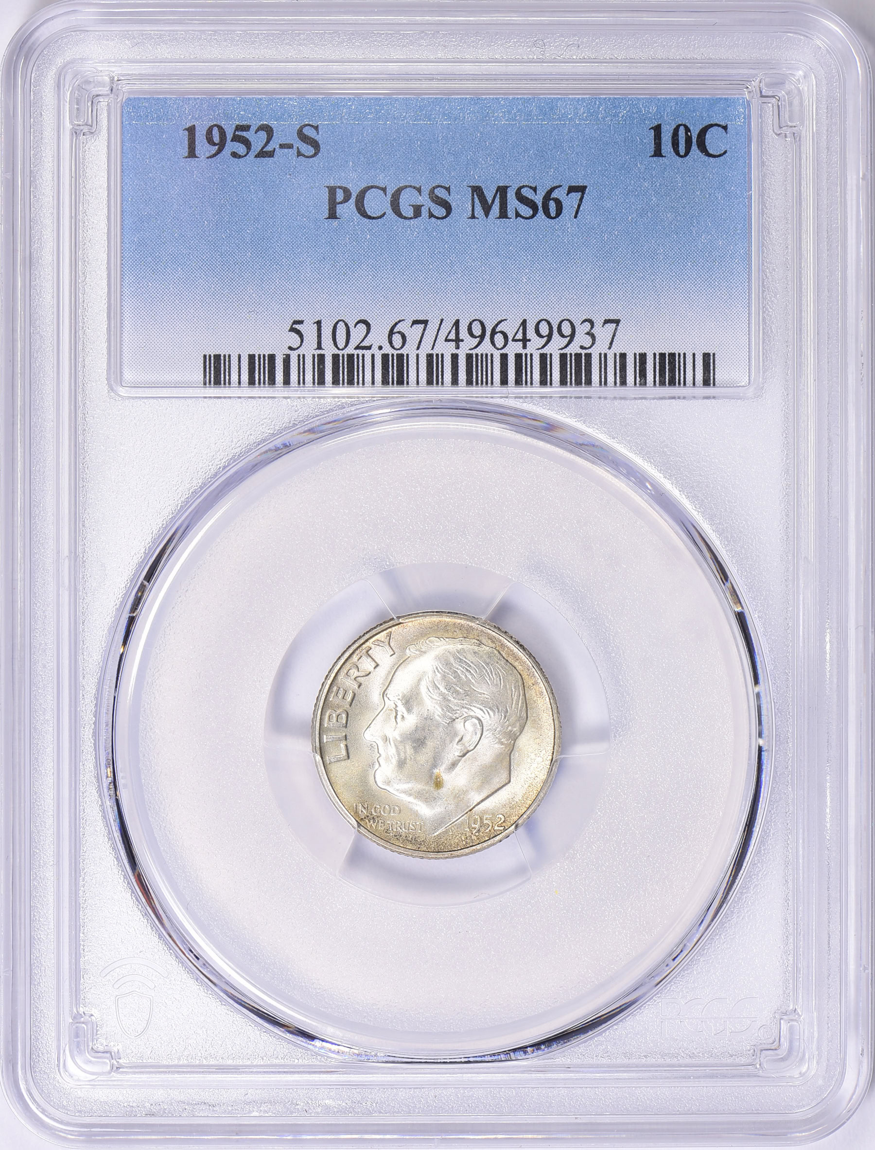 1952-S Roosevelt Dime PCGS MS-67 (Item 1692279) | GreatCollections Coin ...