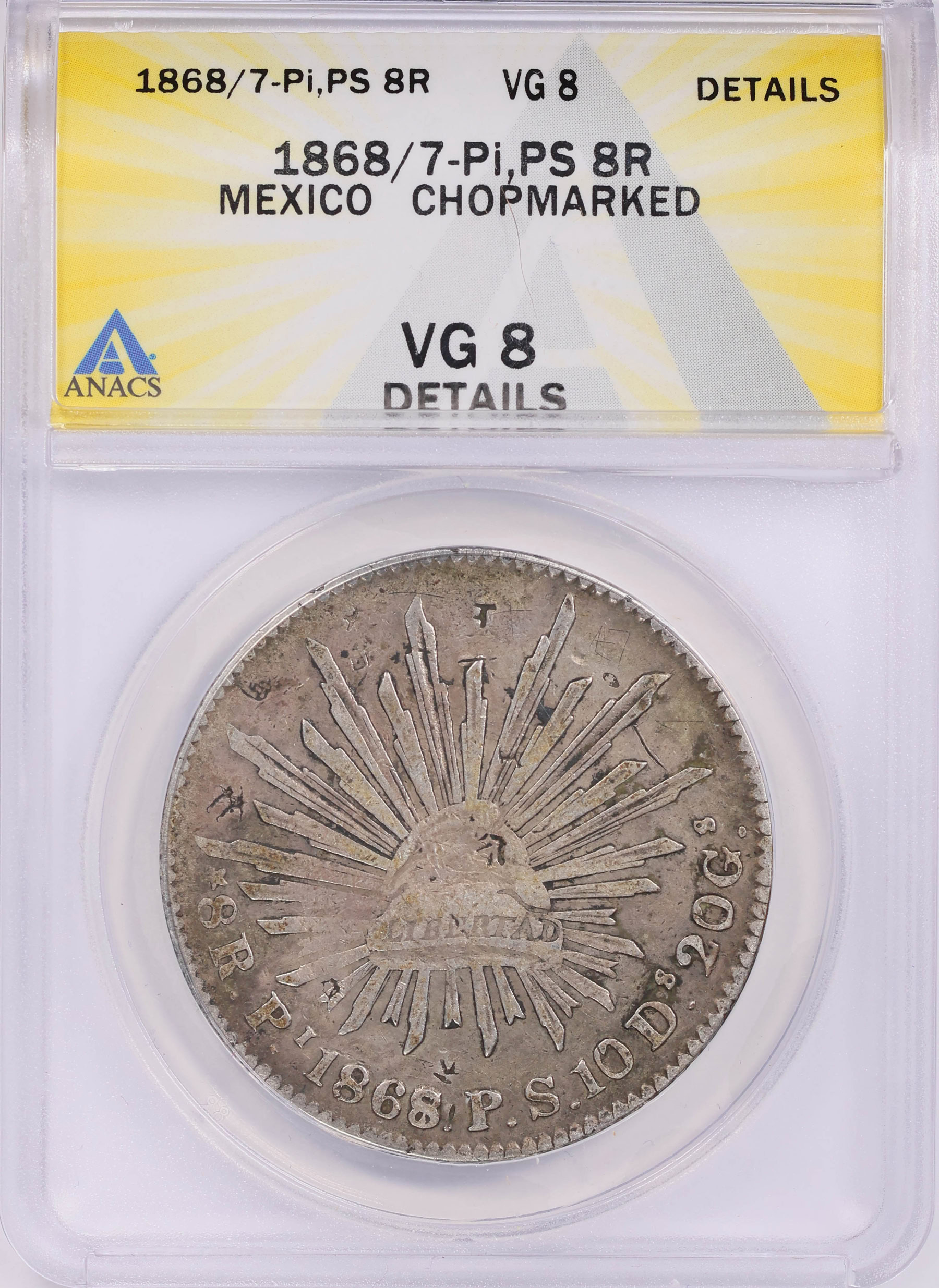 Mexico 1868/7-Pi PS Silver 8 Reales KM-377.12 ANACS VG-08 Details (Item ...