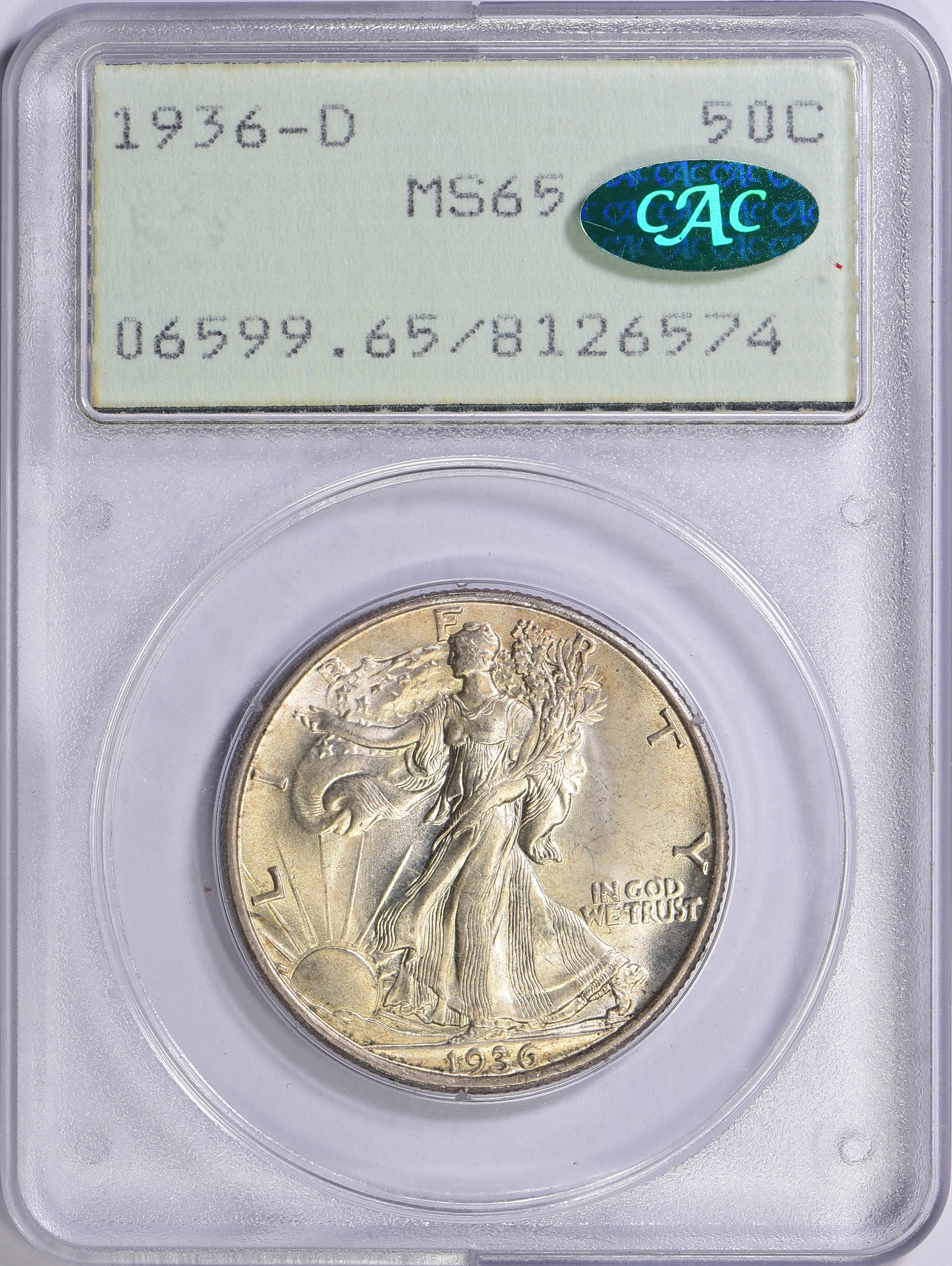 1936-D Walking Liberty Half Dollar PCGS MS-65 (CAC Green) OGH (1st Gen) (Item 1692387 ...