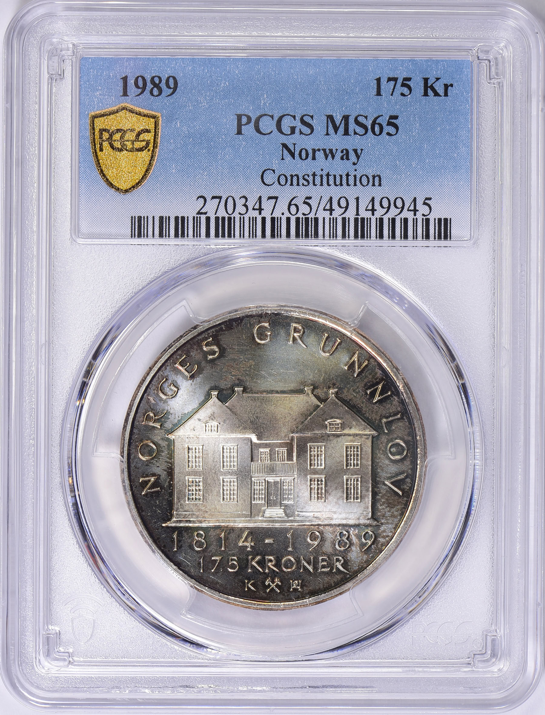 Norway 1989 Silver 175 Kroner Constitution 175th Anniversary KM-429 PCGS MS-65 (Item 1692472 ...