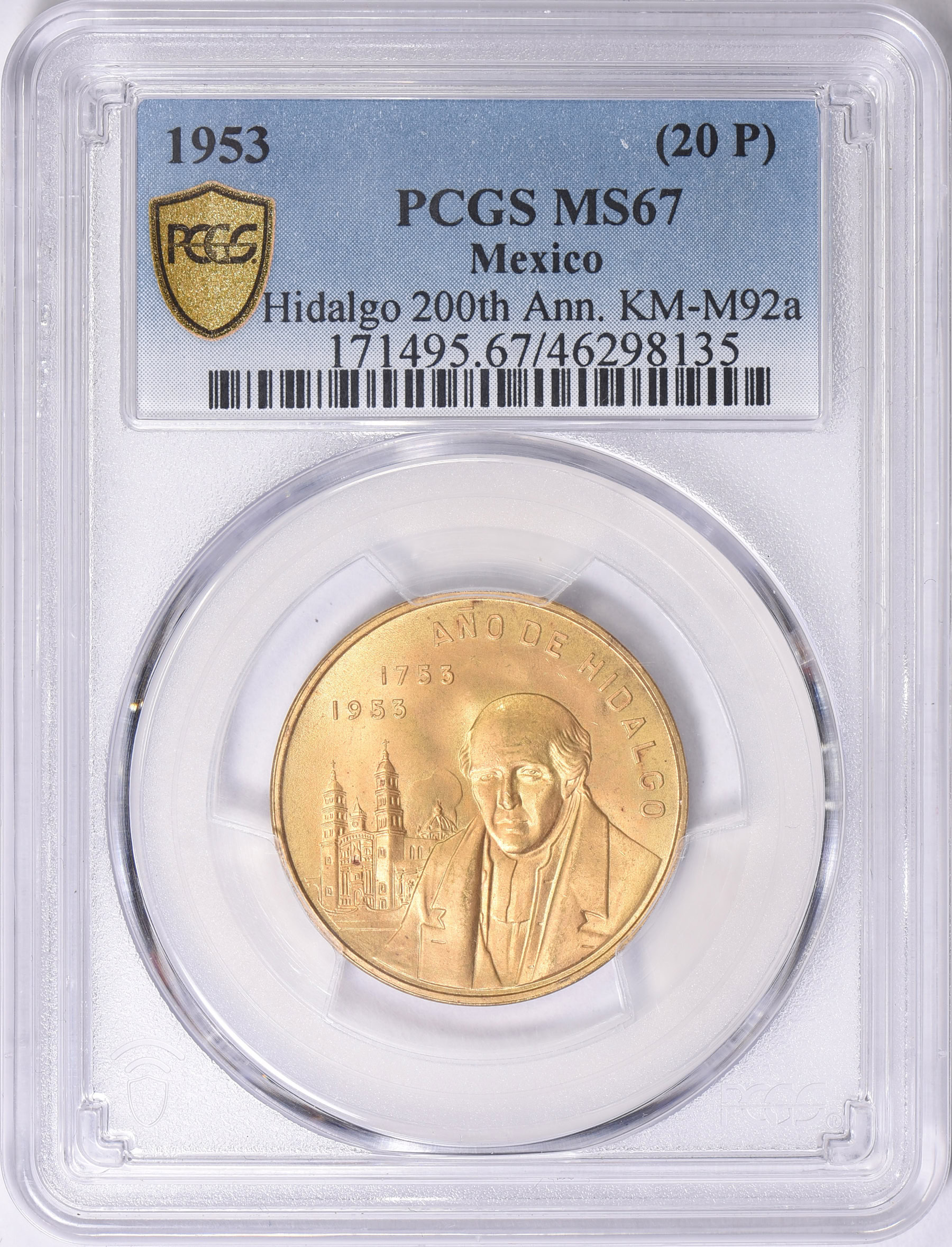 Mexico 1953 Gold Medallic 20 Pesos Birth of Hidalgo 200th Anniversary ...