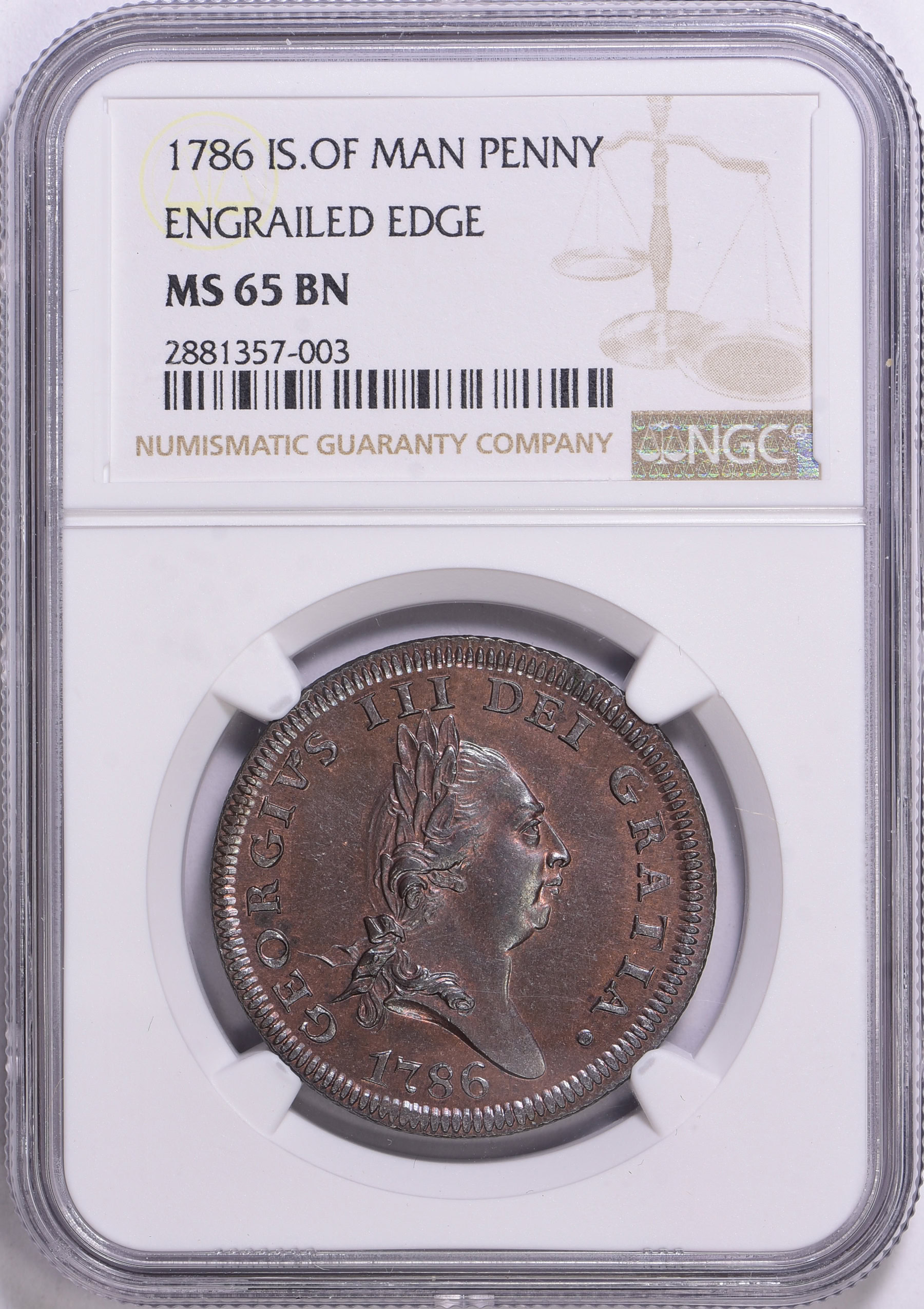 Isle of Man 1786 Penny Engrailed Edge KM-9.1 NGC MS-65 BN (Item 1692488) | GreatCollections Coin ...