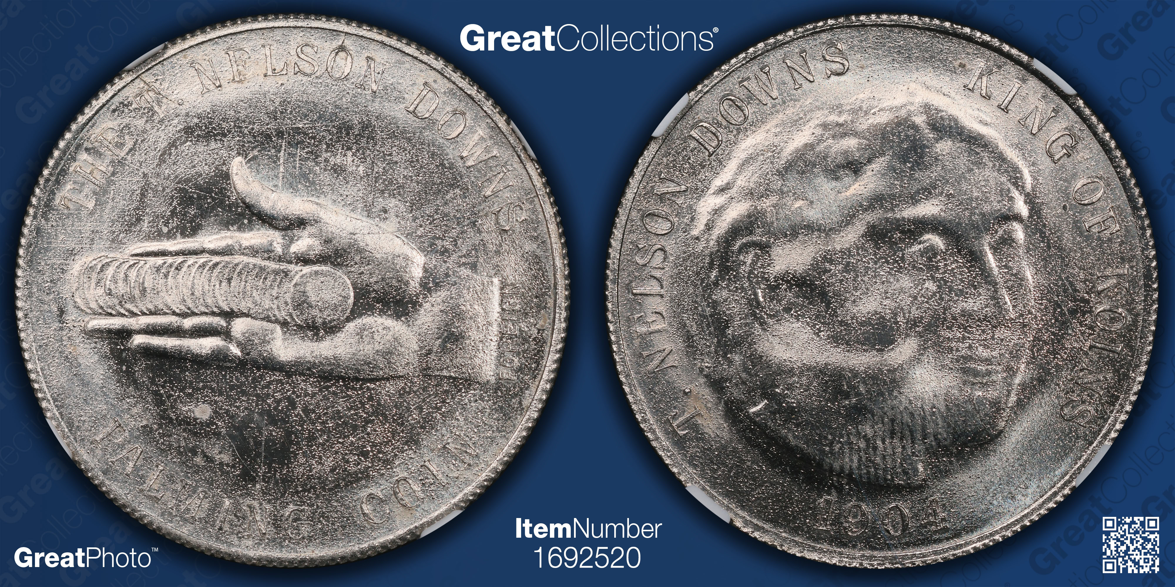 1904 Nickel-Zinc 31mm T. Nelson Downs Palming Coin Kuethe-MT114 NGC MS ...