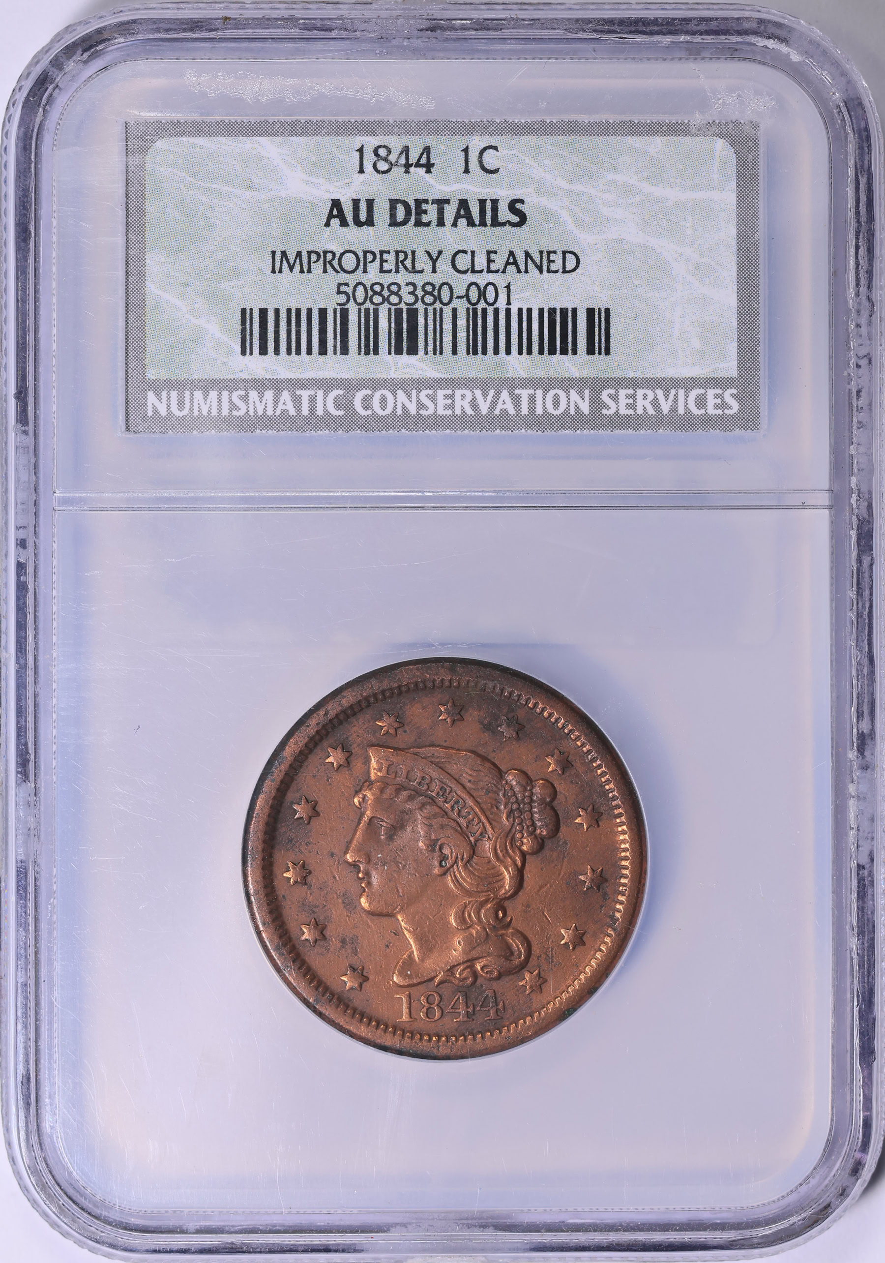 1844 Braided Hair Cent NCS AU Details (Item 1692596) | GreatCollections ...