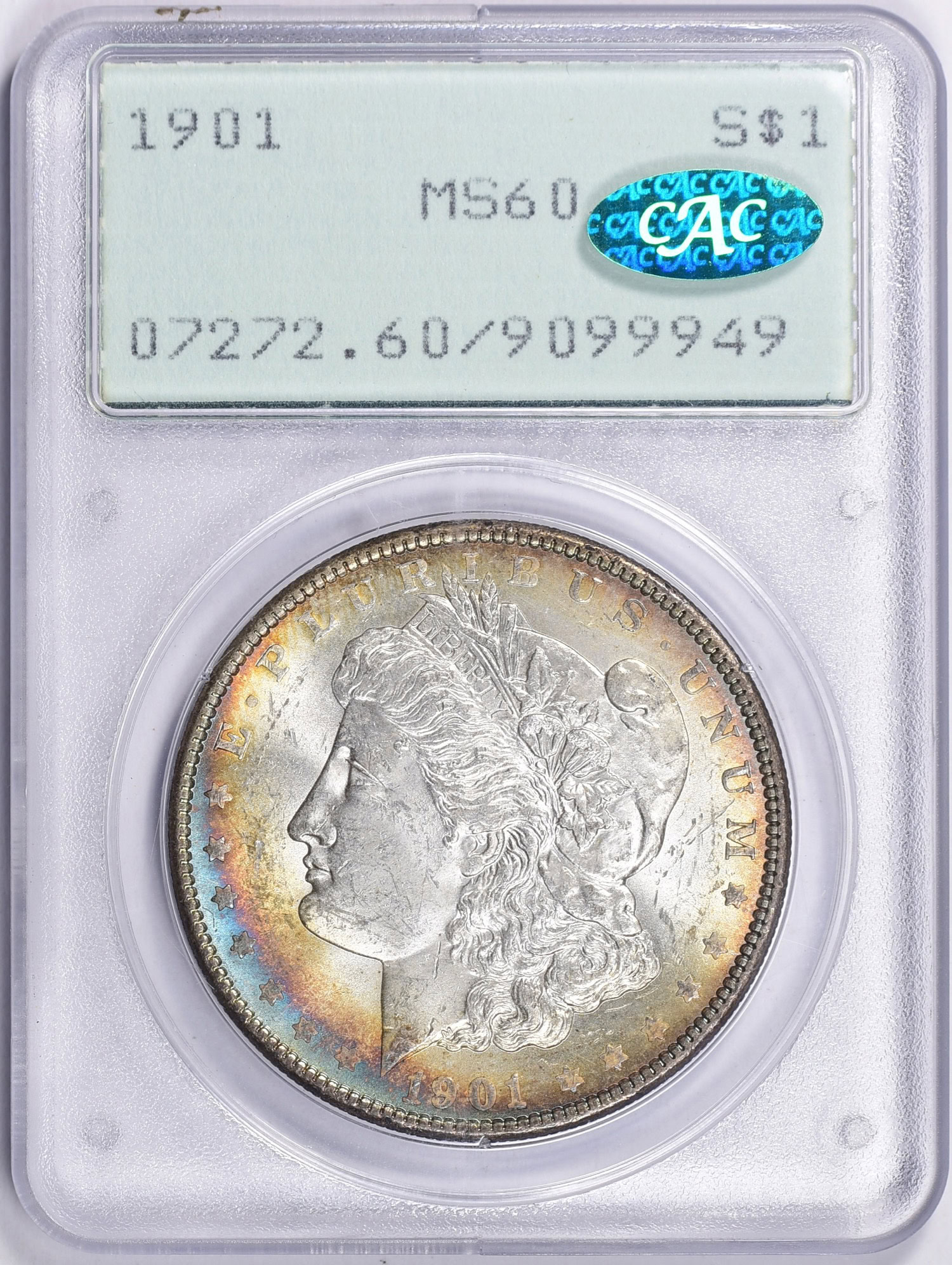 1901 Morgan Silver Dollar PCGS MS-60 (CAC Green) OGH (1st Gen) (Toned) (Item 1692642 ...
