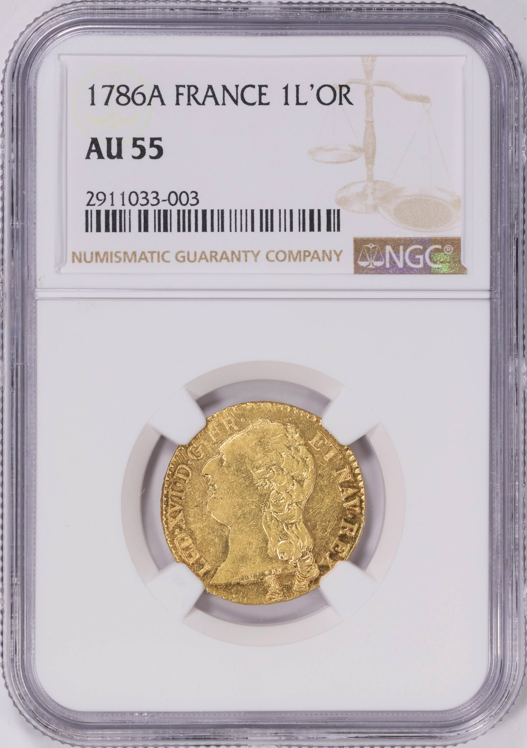 France 1786-A Gold Louis D'Or No Dot, First Semester KM-591.1 NGC AU-55 ...