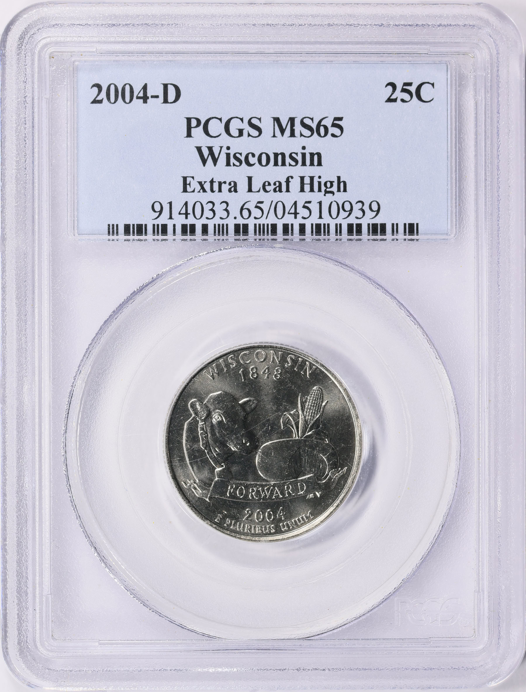 2004-D State Quarter Wisconsin Extra Leaf High PCGS MS-65 (Item 1692706 ...