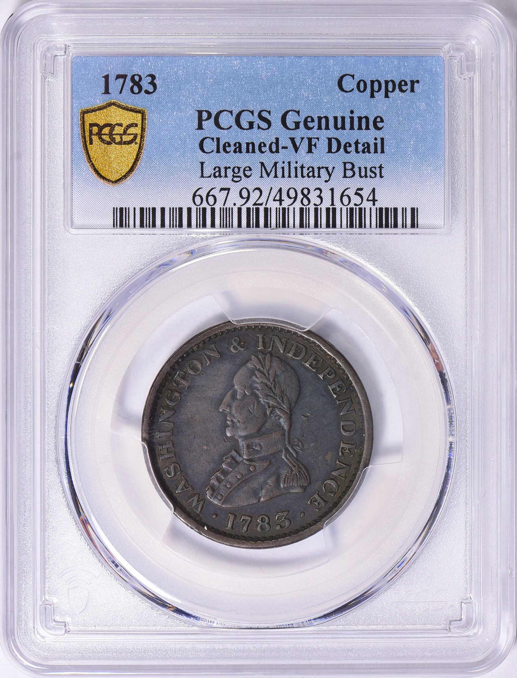 1783 Washington Copper Large Military PCGS Genuine VF Details (Item ...