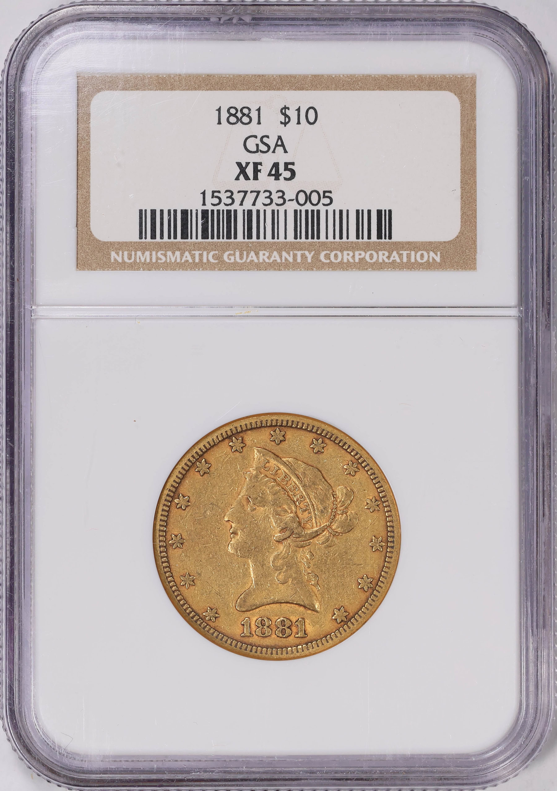 1881 Liberty Gold Eagle NGC XF-45 (GSA) (Item 1692803) | GreatCollections Coin Auctions