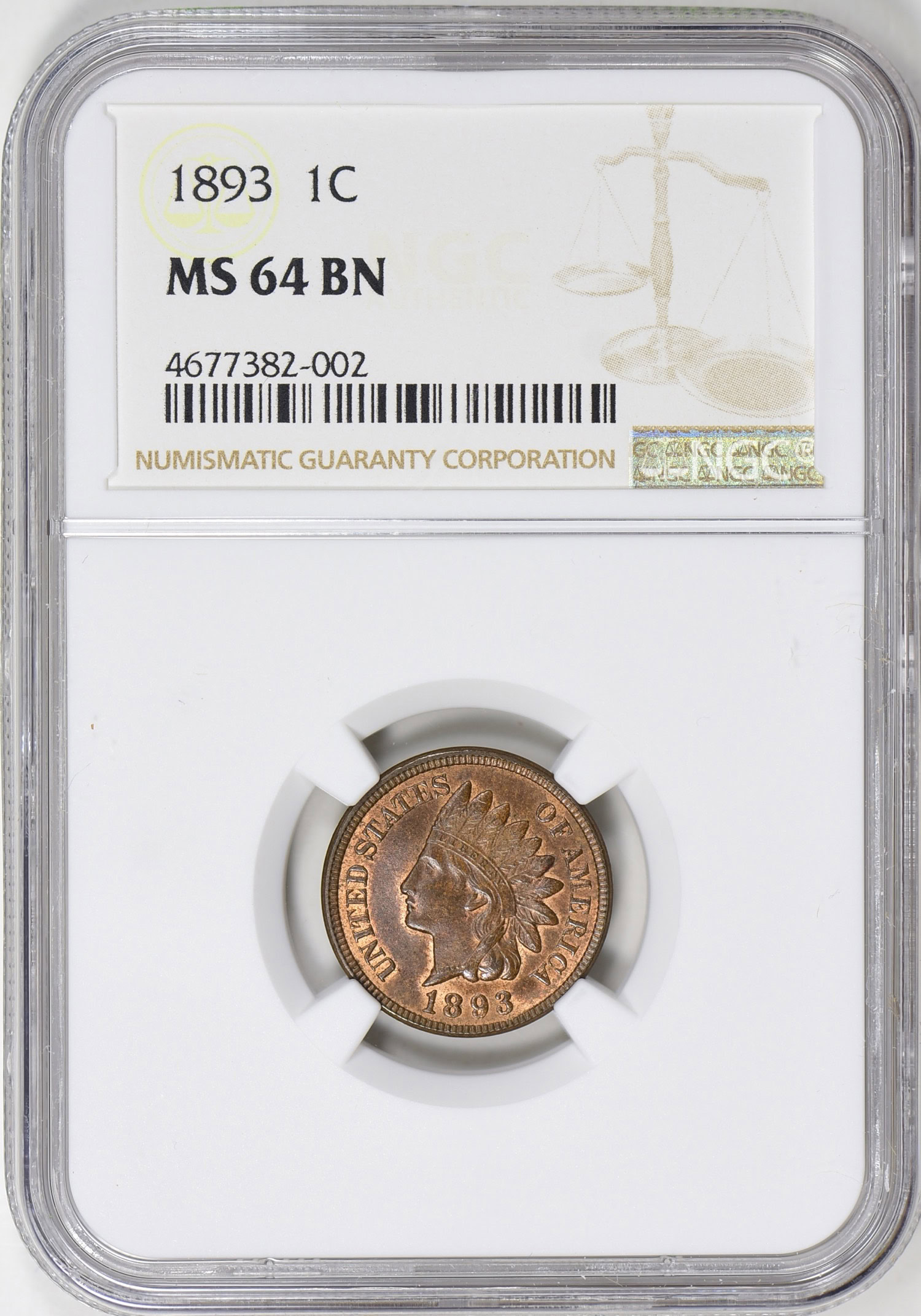 1893 Indian Cent NGC MS-64 BN (Item 1692892) | GreatCollections Coin ...