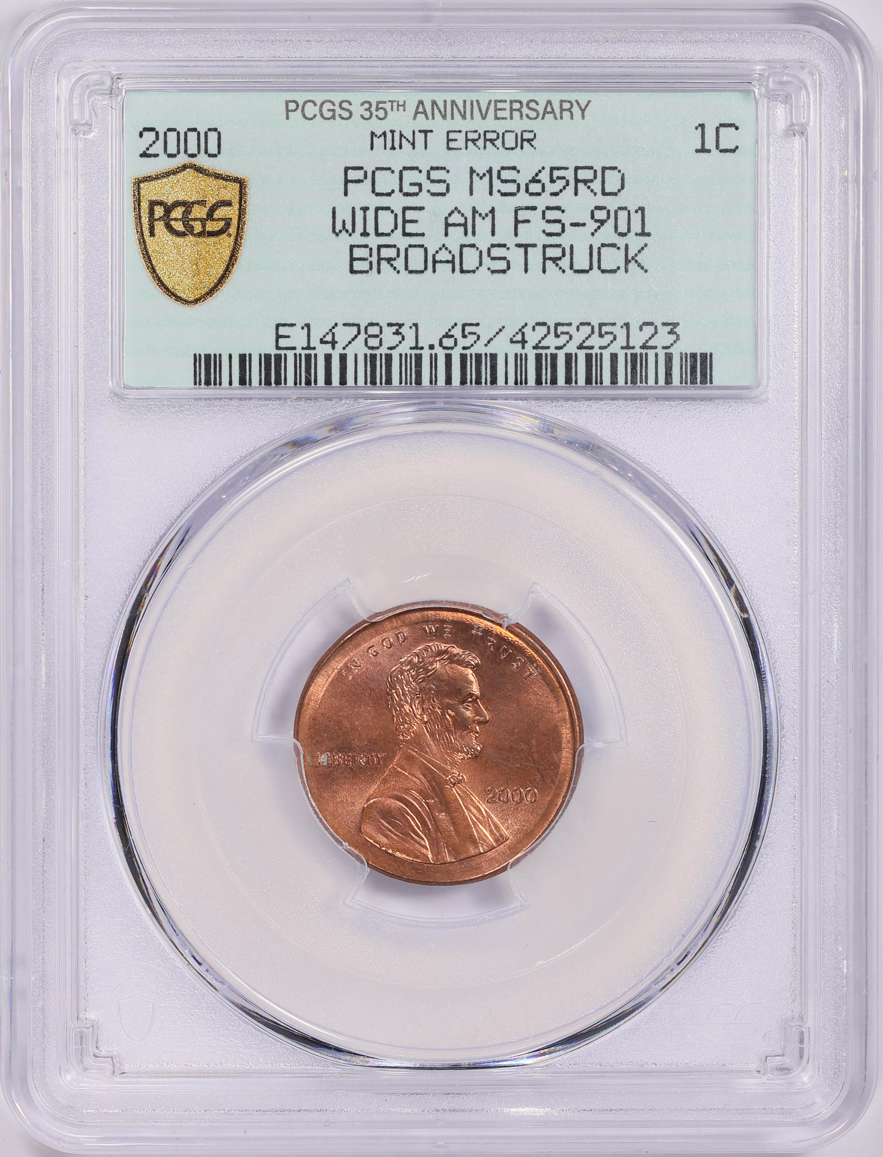 Mint Error 2000 Lincoln Cent Wide AM FS-901 Broadstruck PCGS MS-65 RD ...