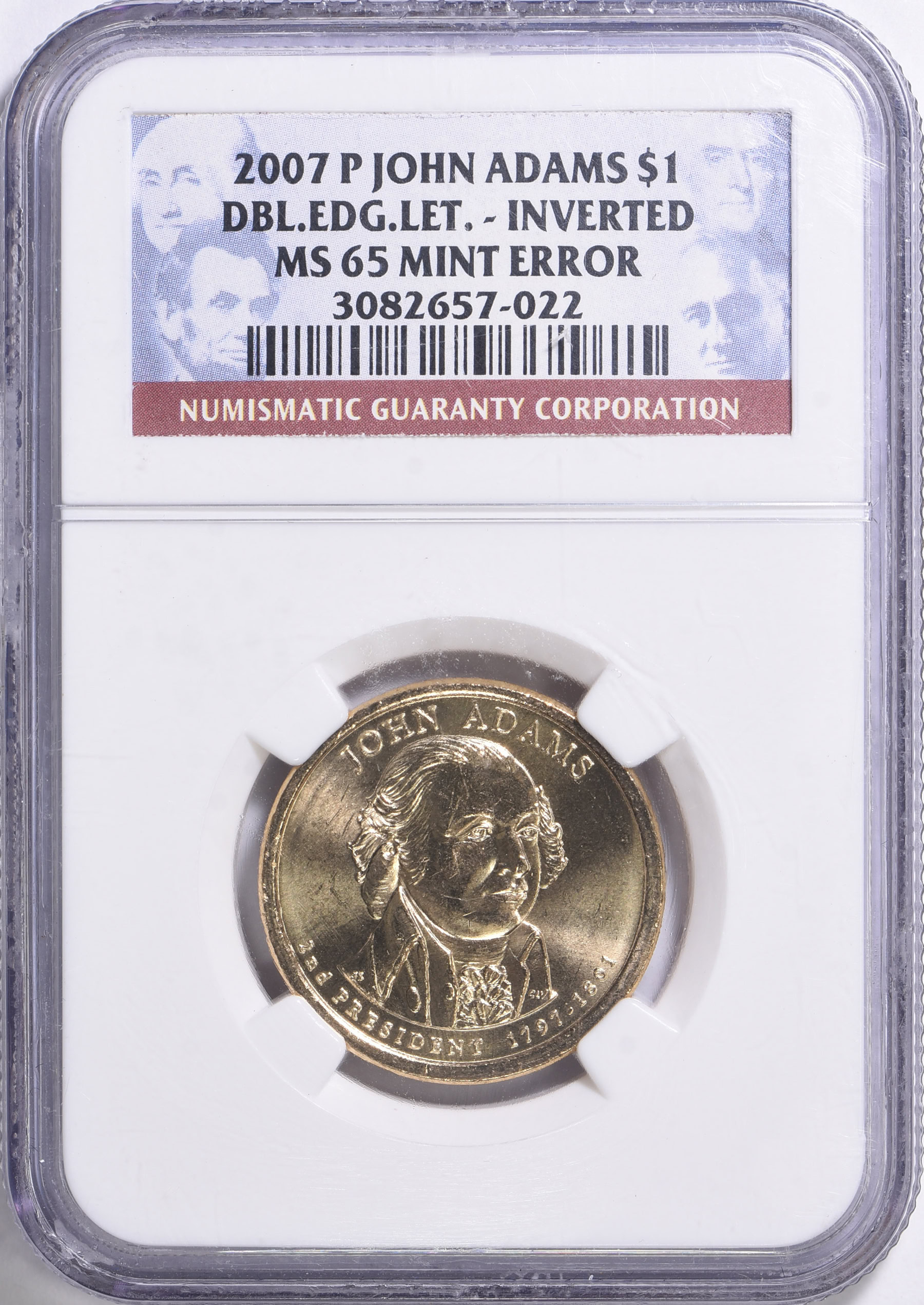 Mint Error 2007-P Presidential Dollar John Adams Doubled Edge Lettering ...