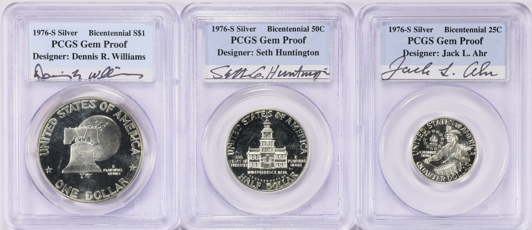 1976 Silver Quarter, Half Dollar and Eisenhower Dollar Bicentennial ...