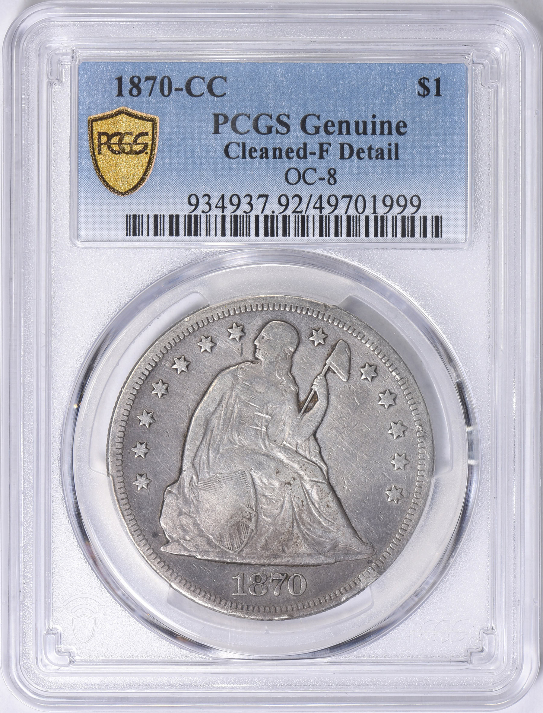 1870-CC Seated Liberty Silver Dollar OC-8 PCGS Genuine Fine Details | PCGS Cert #49701999 ...