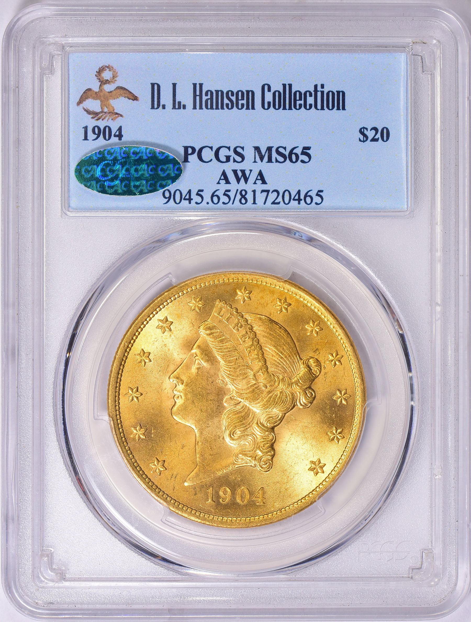 1904 Liberty Gold Double Eagle PCGS MS-65 (CAC Green) (D.L. Hansen ...