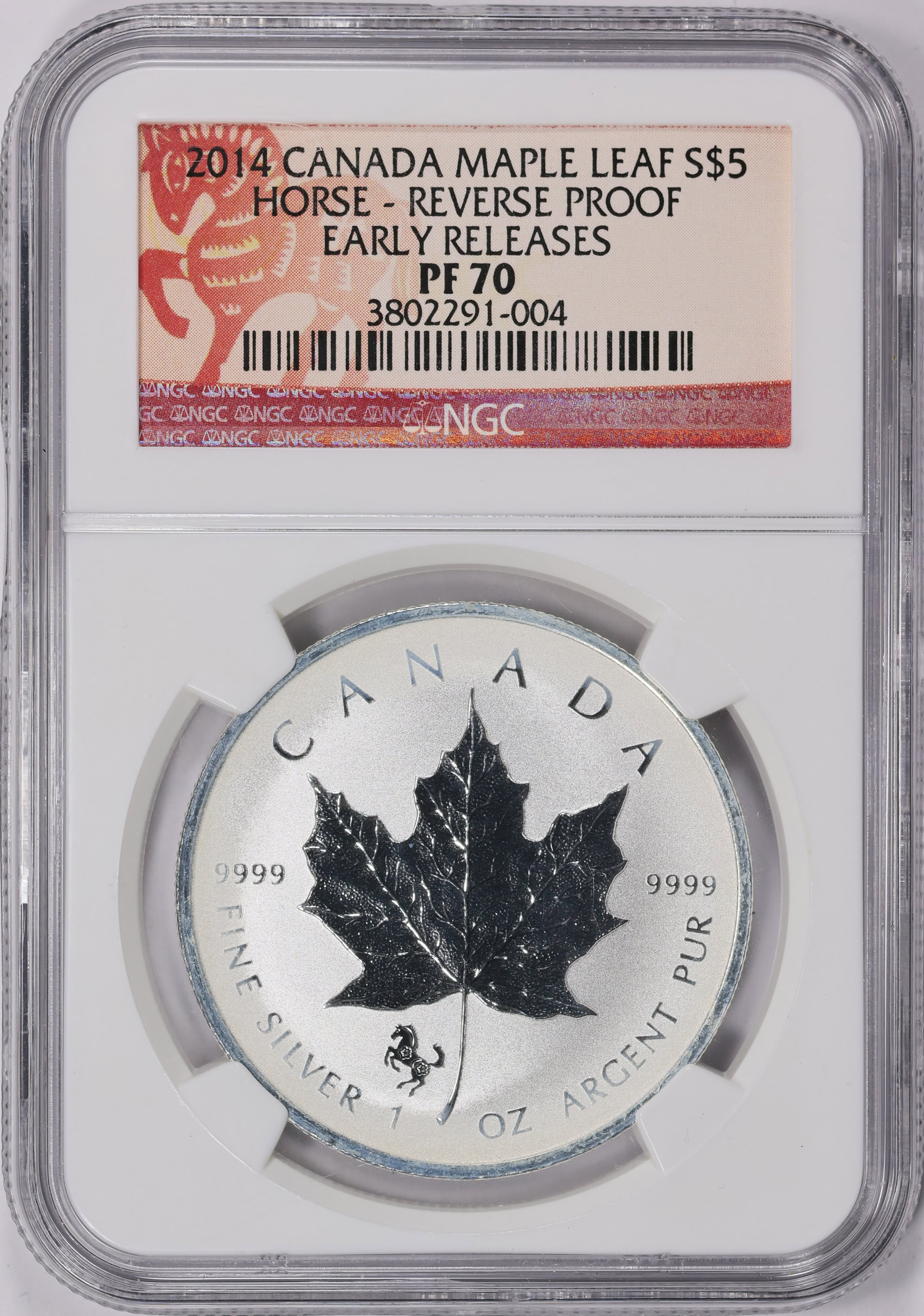 Canada 2014 Silver $5 Maple Leaf Reverse Proof Horse Privy Early ...